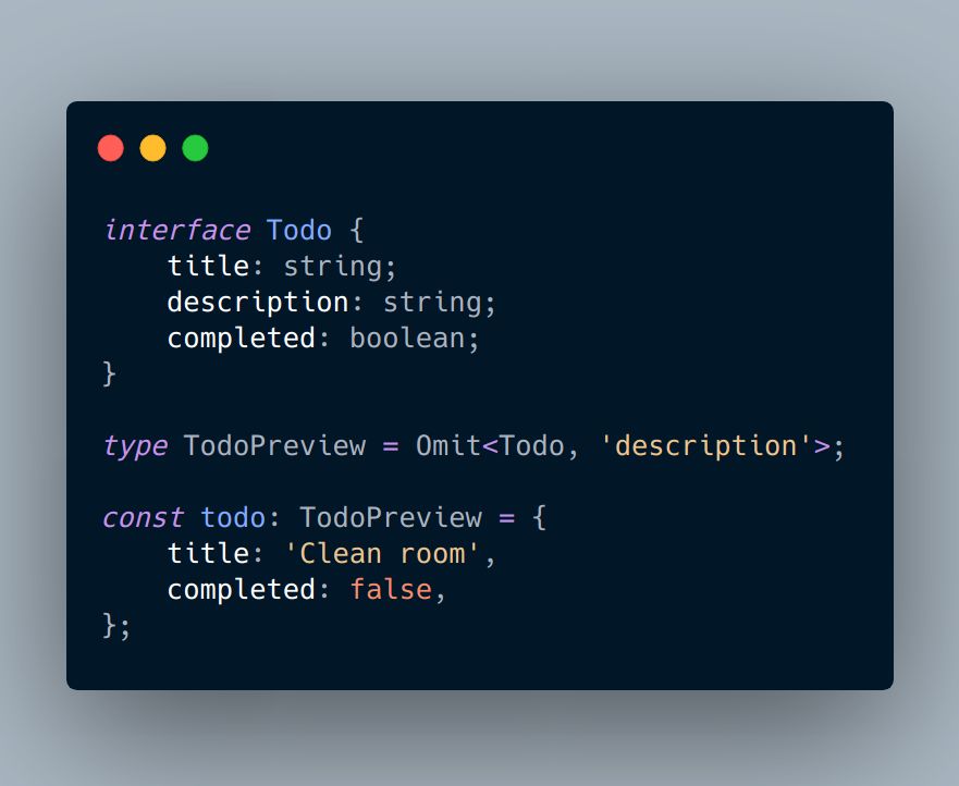 Just learned about the Omit utility type! It constructs a type by picking all properties from an ...