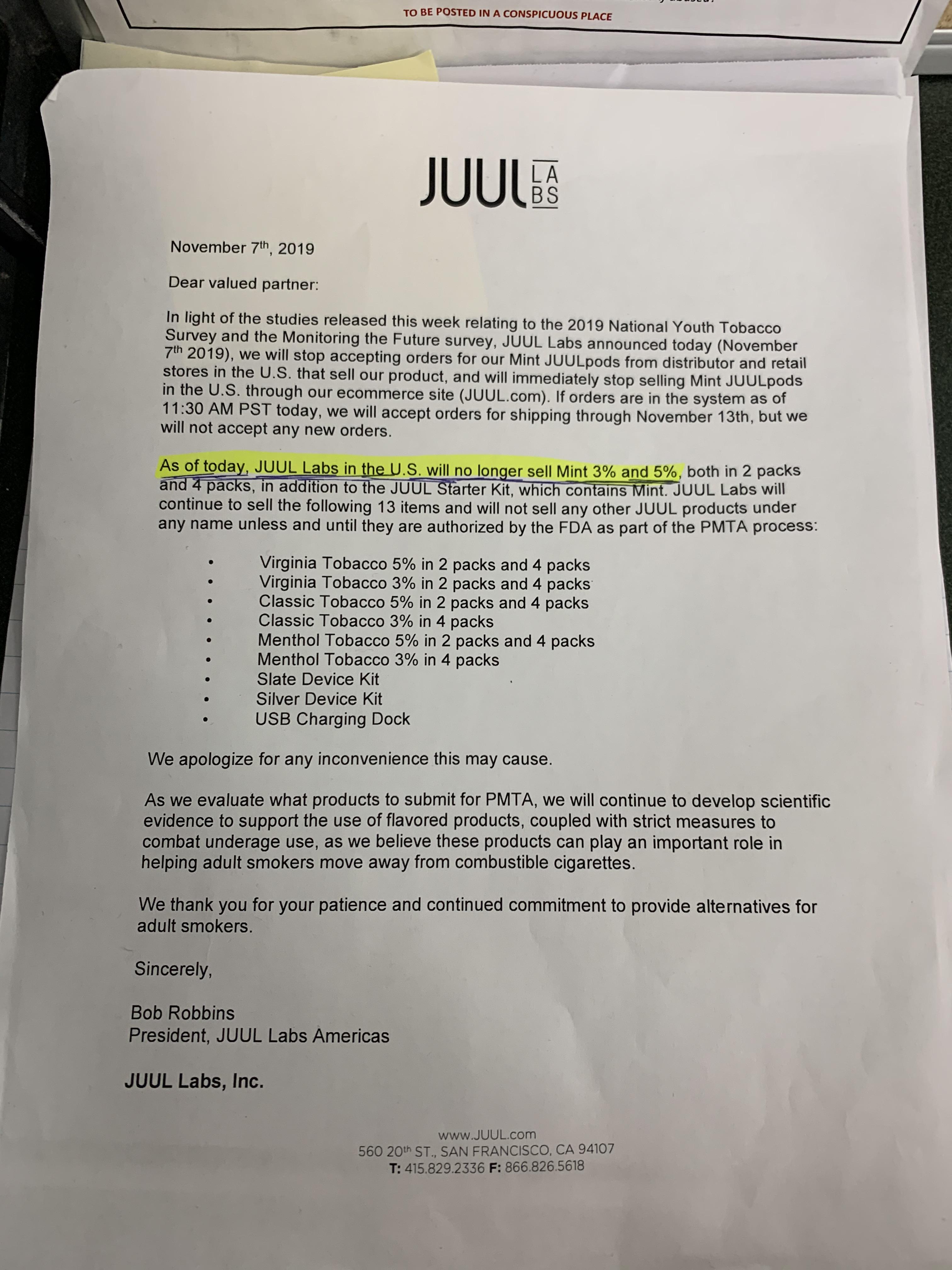 Juul is dying (official vendor letter) | Scrolller