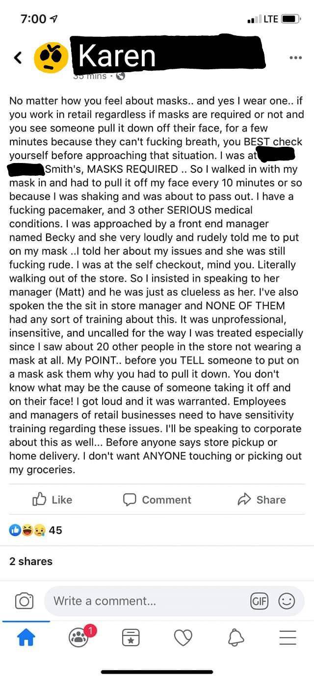 Karen called Corporate on me (throwback to 2020) | Scrolller