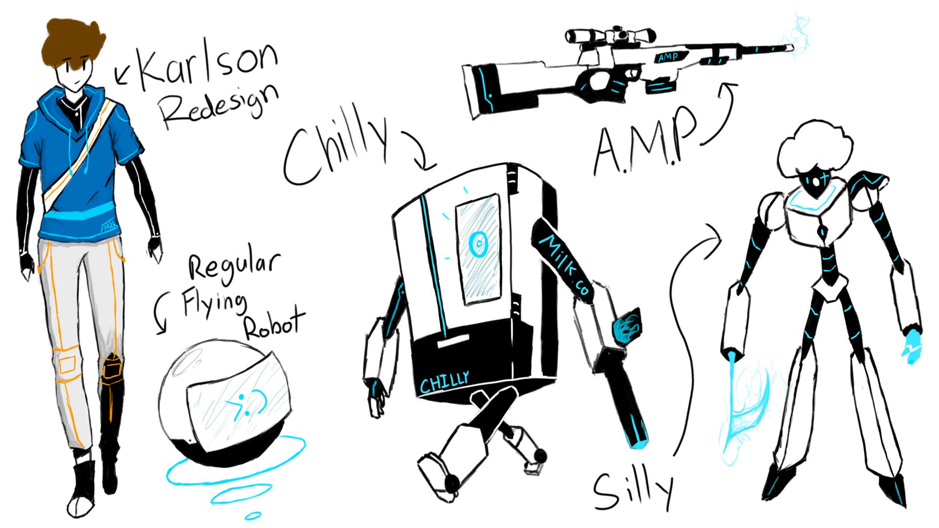 Karlson 3d Redesign, Chilly the Smart Fridge, A Generic Flying Robot, Silly the Clown, and an A ...