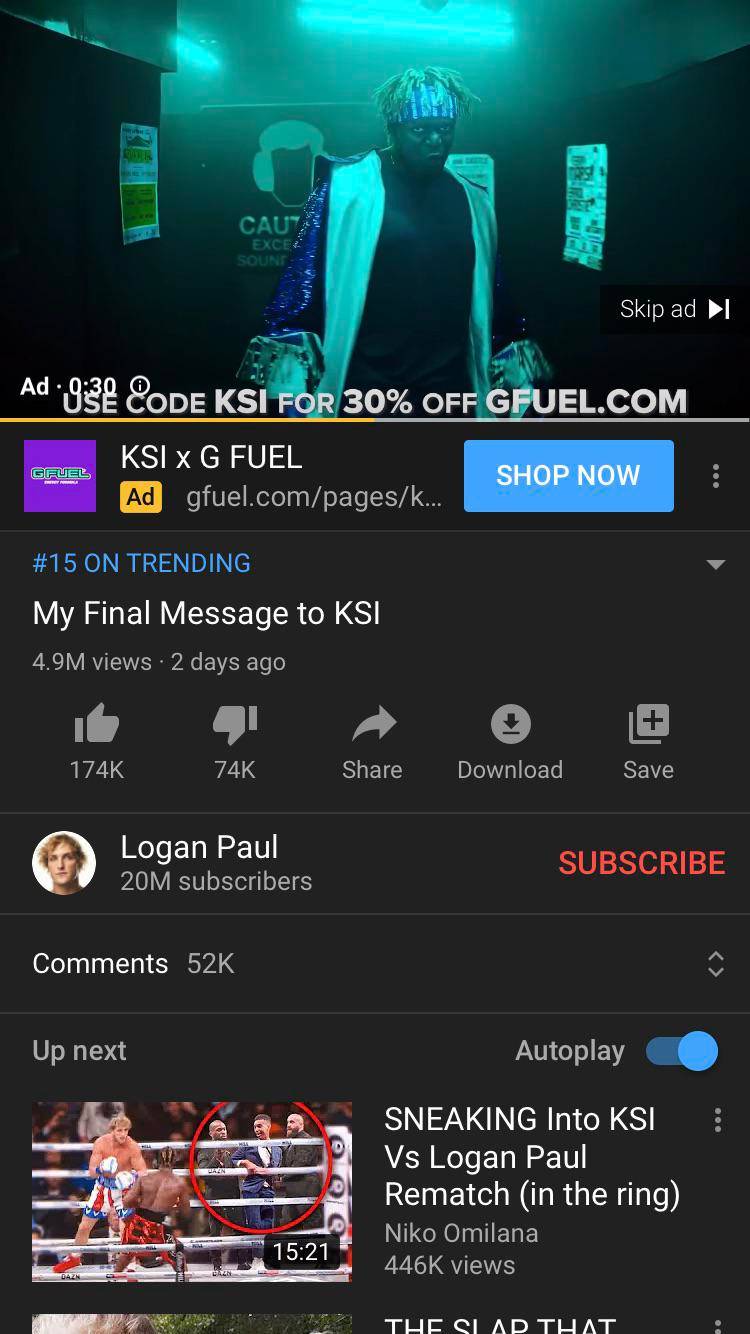 KSI YouTube ad on Logan Paul’s video | Scrolller