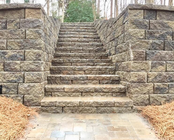 Landscaping in Georgia. Block wall and steps completed. | Scrolller
