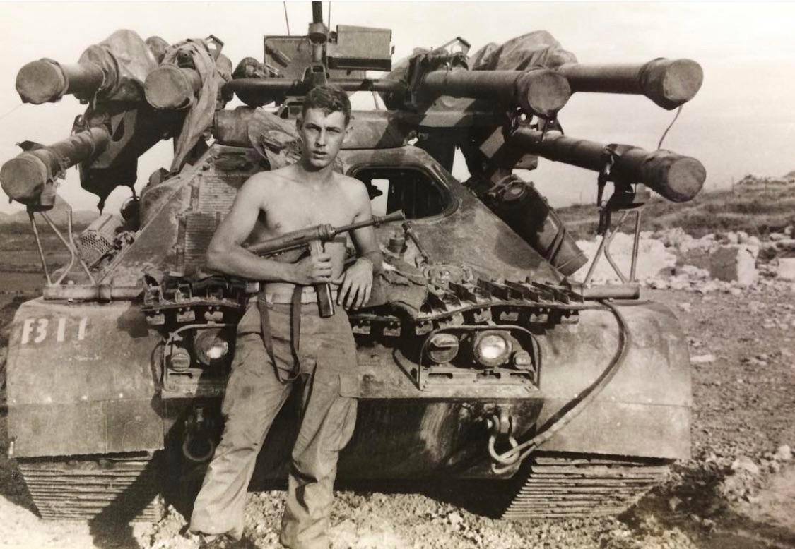 Late 1950s, my father in law a USMC Vietnam Veteran posing with an Ontos anti-tank. | Scrolller