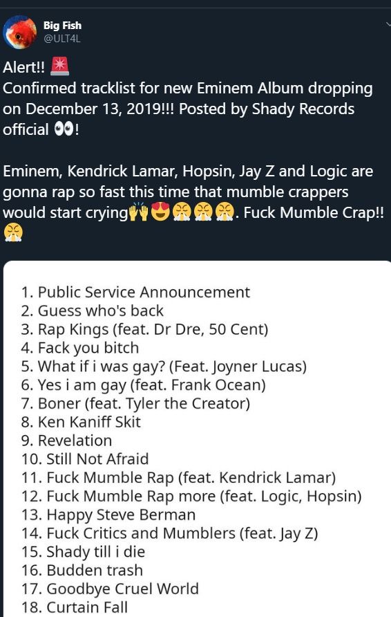 Leaked Eminem tracklist | Scrolller