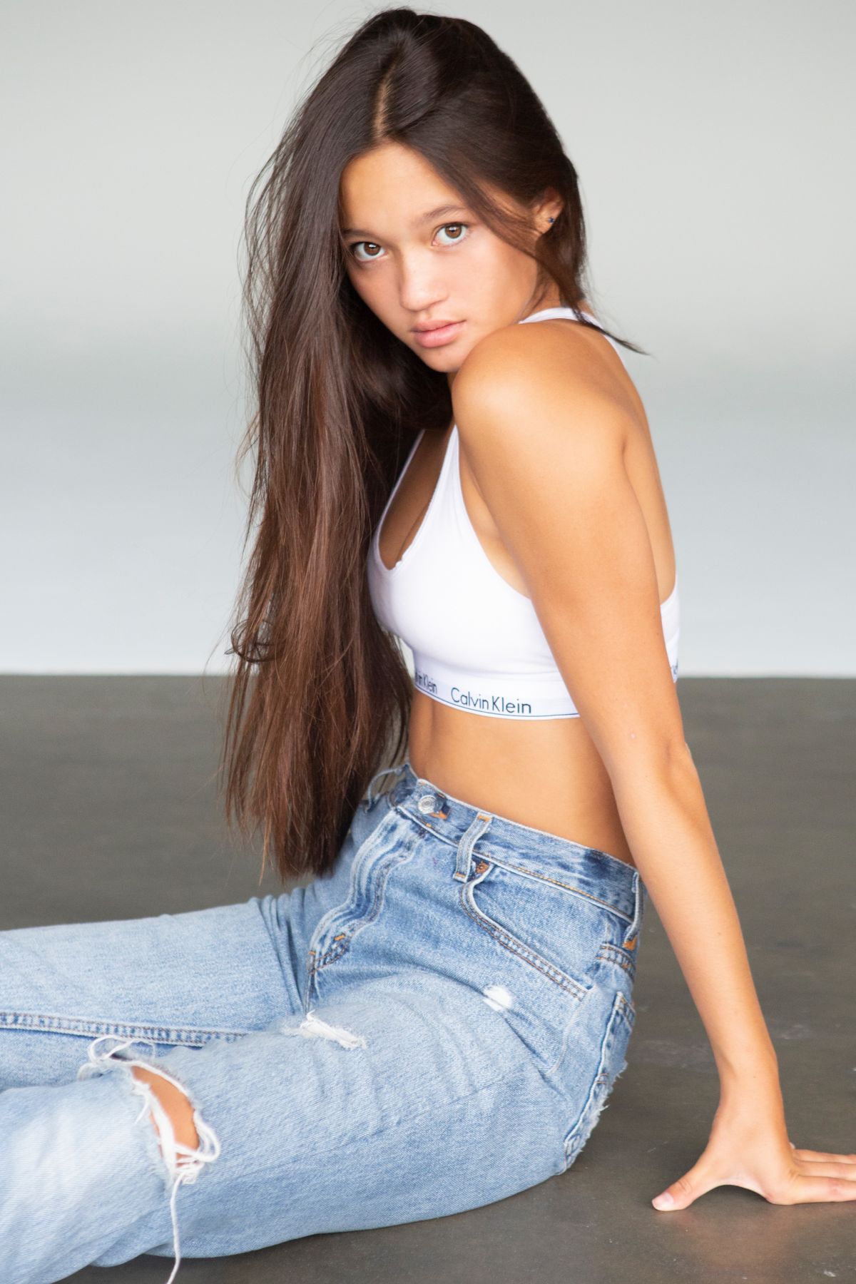 Lily Chee in Calvin Klein Sports Bra and Blue Jeans Photoshoot ...