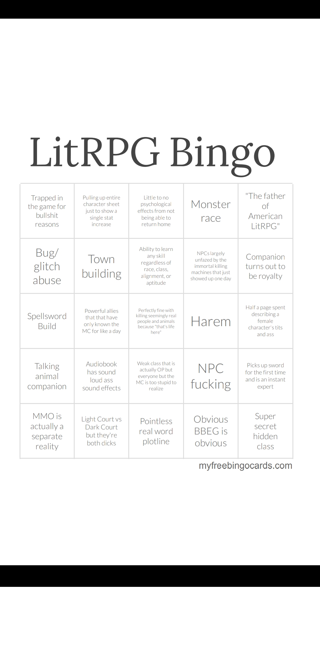 LitRPG Bingo | Scrolller