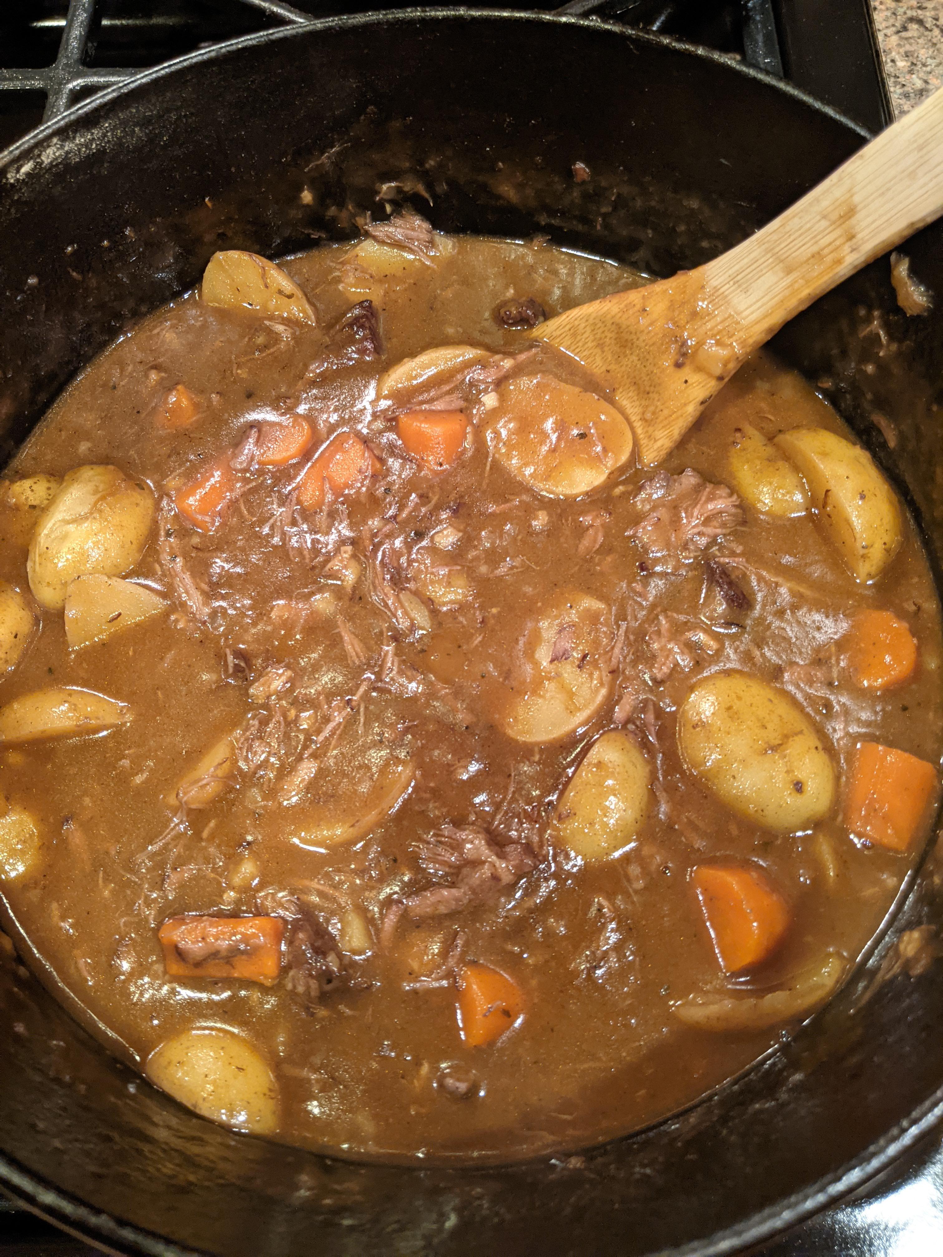 Lodge dutch oven beef stew after about 3.5 hours | Scrolller