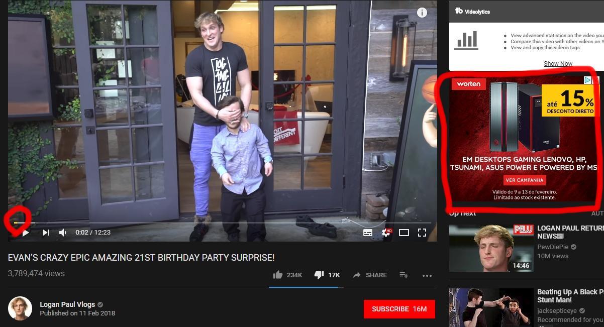 Logan Paul HAS ads on his newest video. Youtube is lying. | Scrolller
