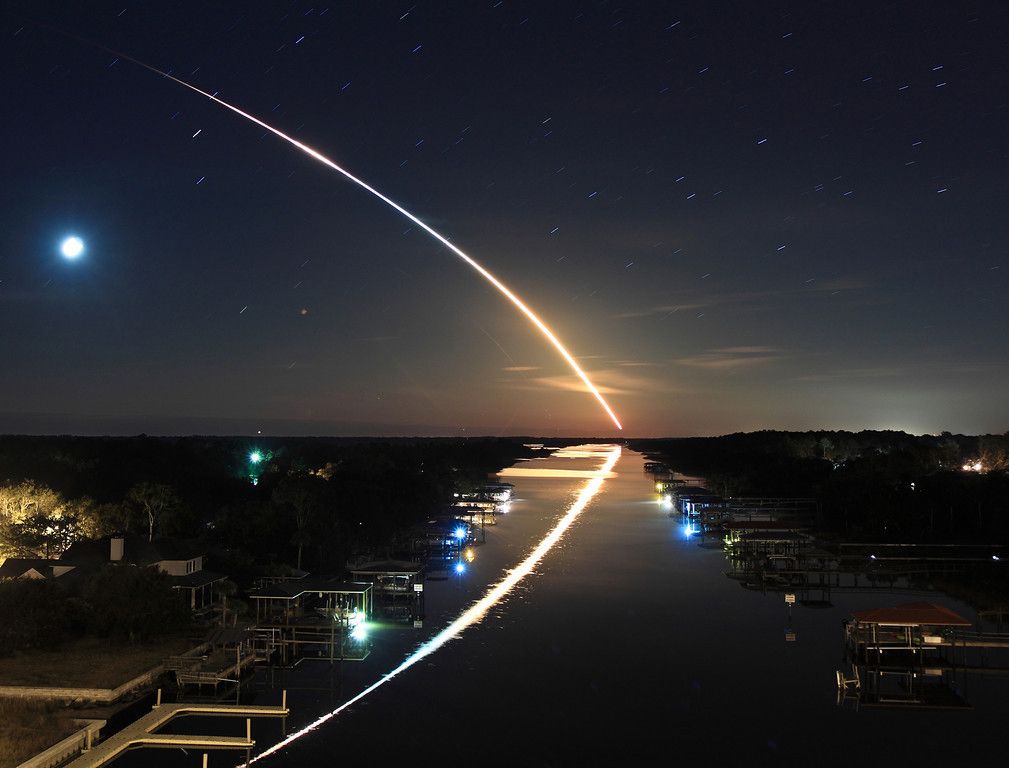 Long exposure image of a night shuttle launch | Scrolller