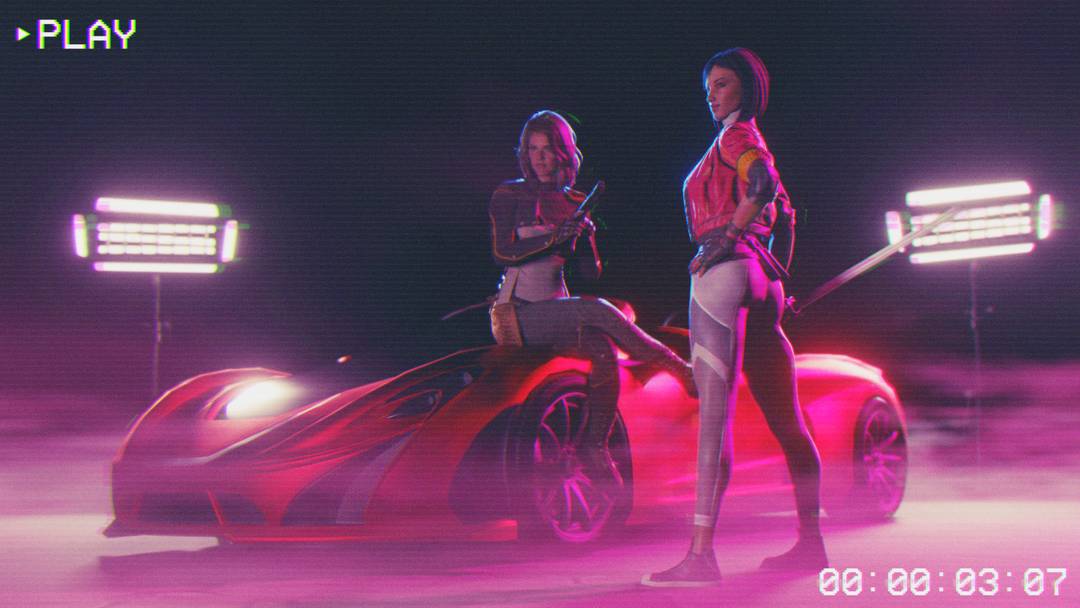 Made a retro/synthwave-inspired render of Ronin and Dahlia. I still haven't quite gotten how to ...