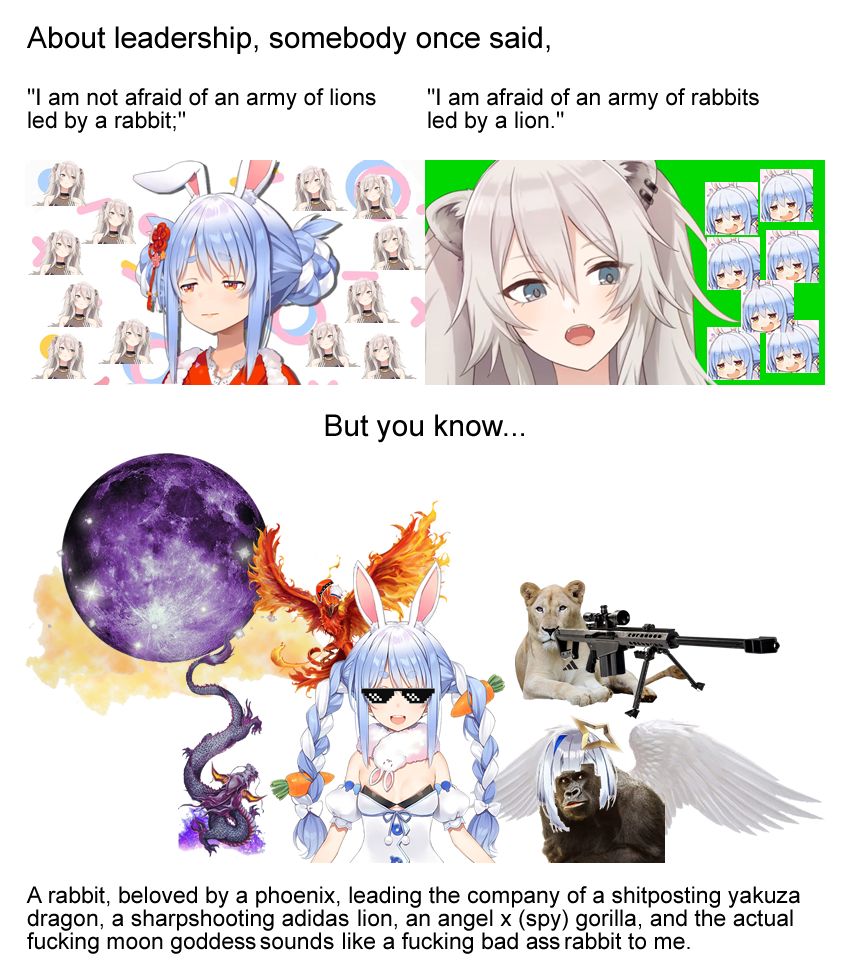 Made my own meme, hopefully in time for meme review. Here is Pekora's leadership from one ...