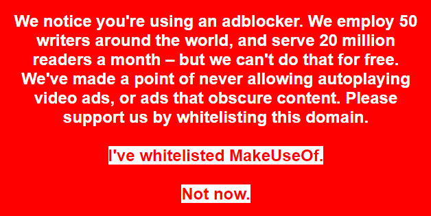MakeUseOf Allows You To Continue With AdBlock | Scrolller