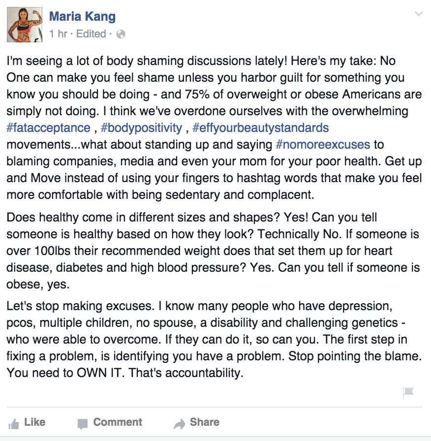 Maria Kang sums up the FA Movement/body shaming perfectly. | Scrolller