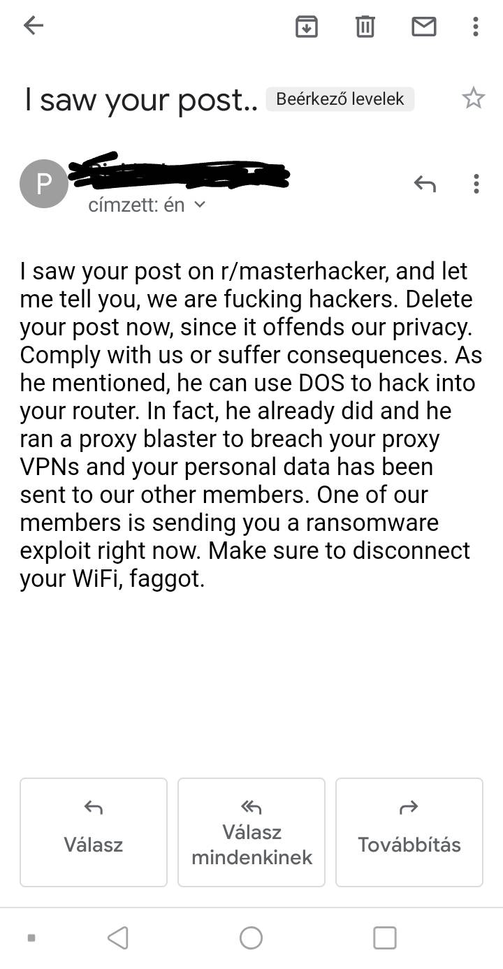 Masterhacker group saw my podt and wants it removed | Scrolller