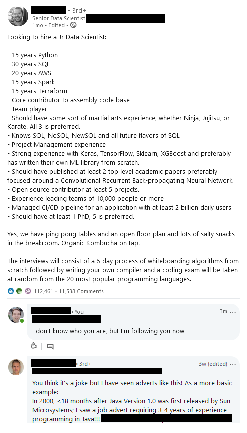 Me: Searches for "Entry Level" jobs | LinkedIn: | Scrolller