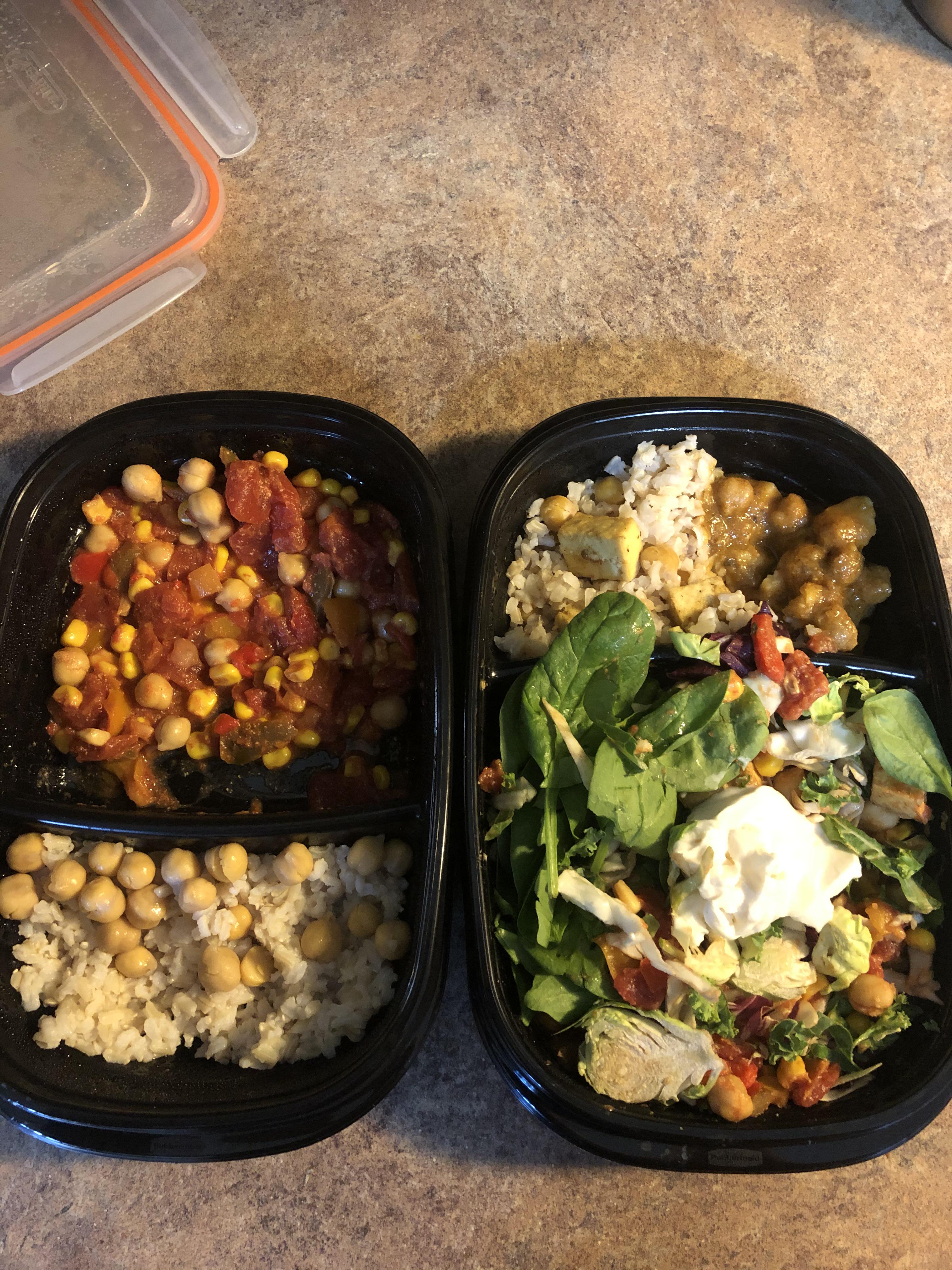 Meal prep before and after: I meal prep a base then toss in fresh greens and toppings! | Scrolller