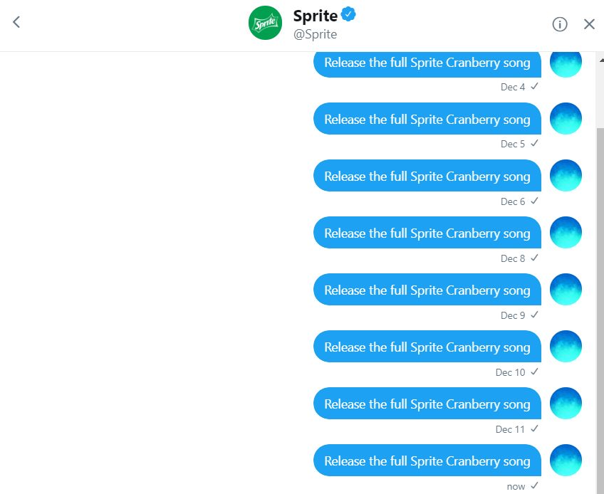 Messaging Sprite to Release the Full Sprite Cranberry Song Until They Do (Day 9) | Scrolller