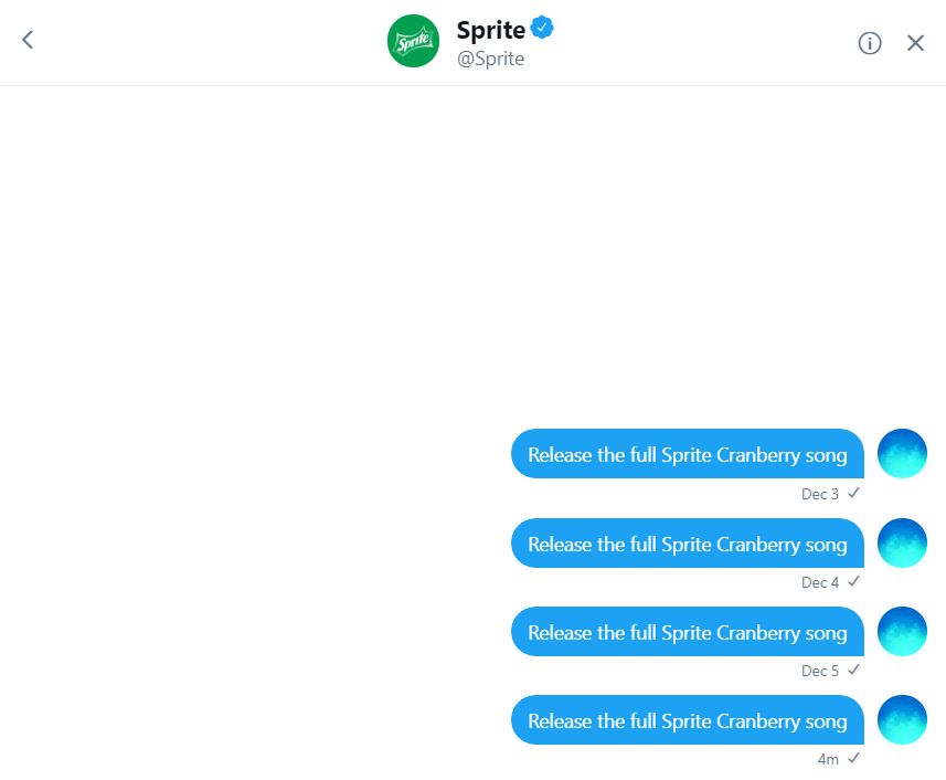 Messaging Sprite to Release the Full Sprite Cranberry Song Until They Do (Day 4) | Scrolller