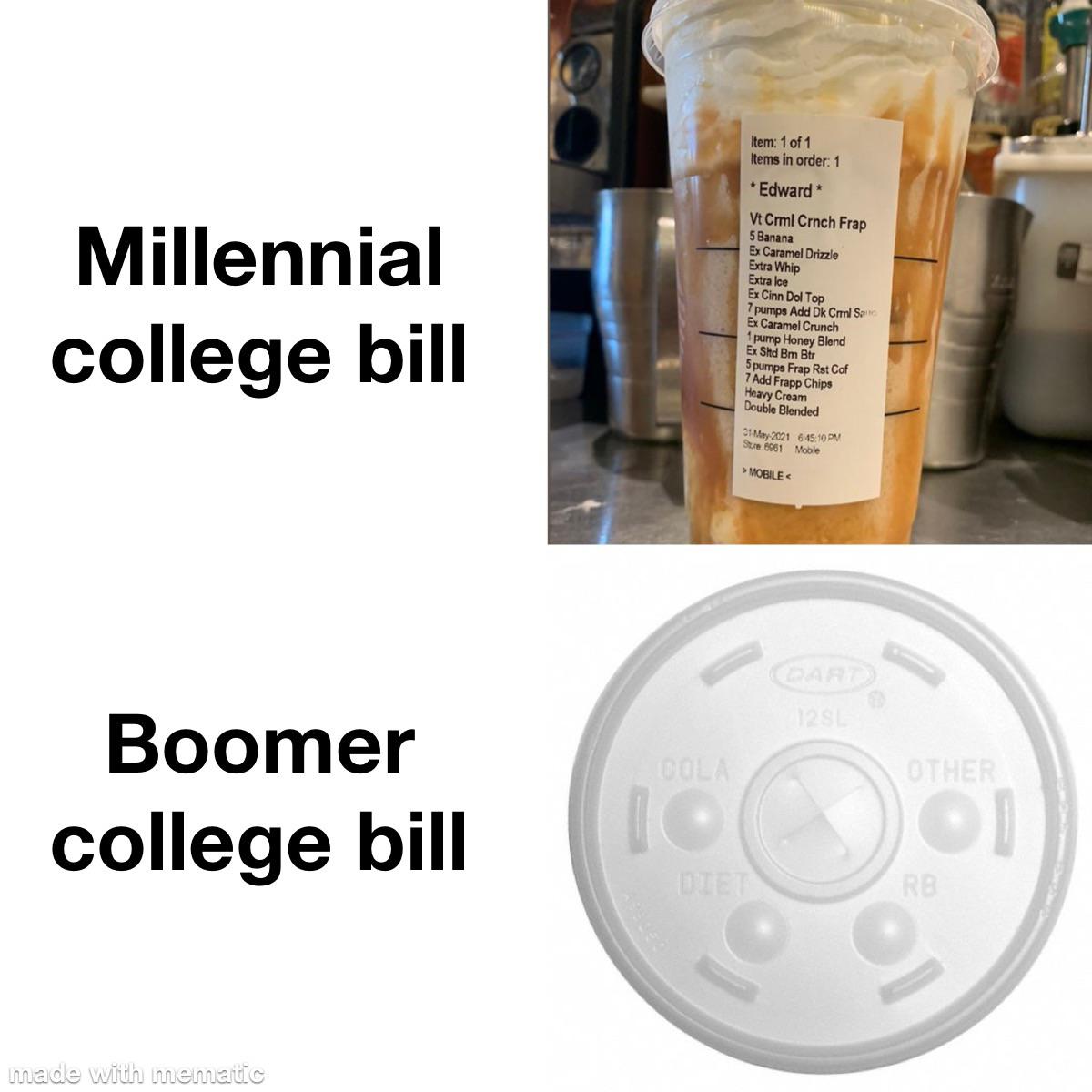 Millennial college vs boomer college bills | Scrolller
