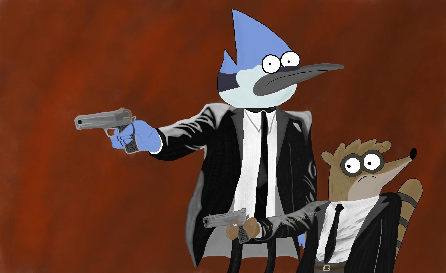 Mordecai and Rigby in Pul Fiction style, digital, by me :) | Scrolller