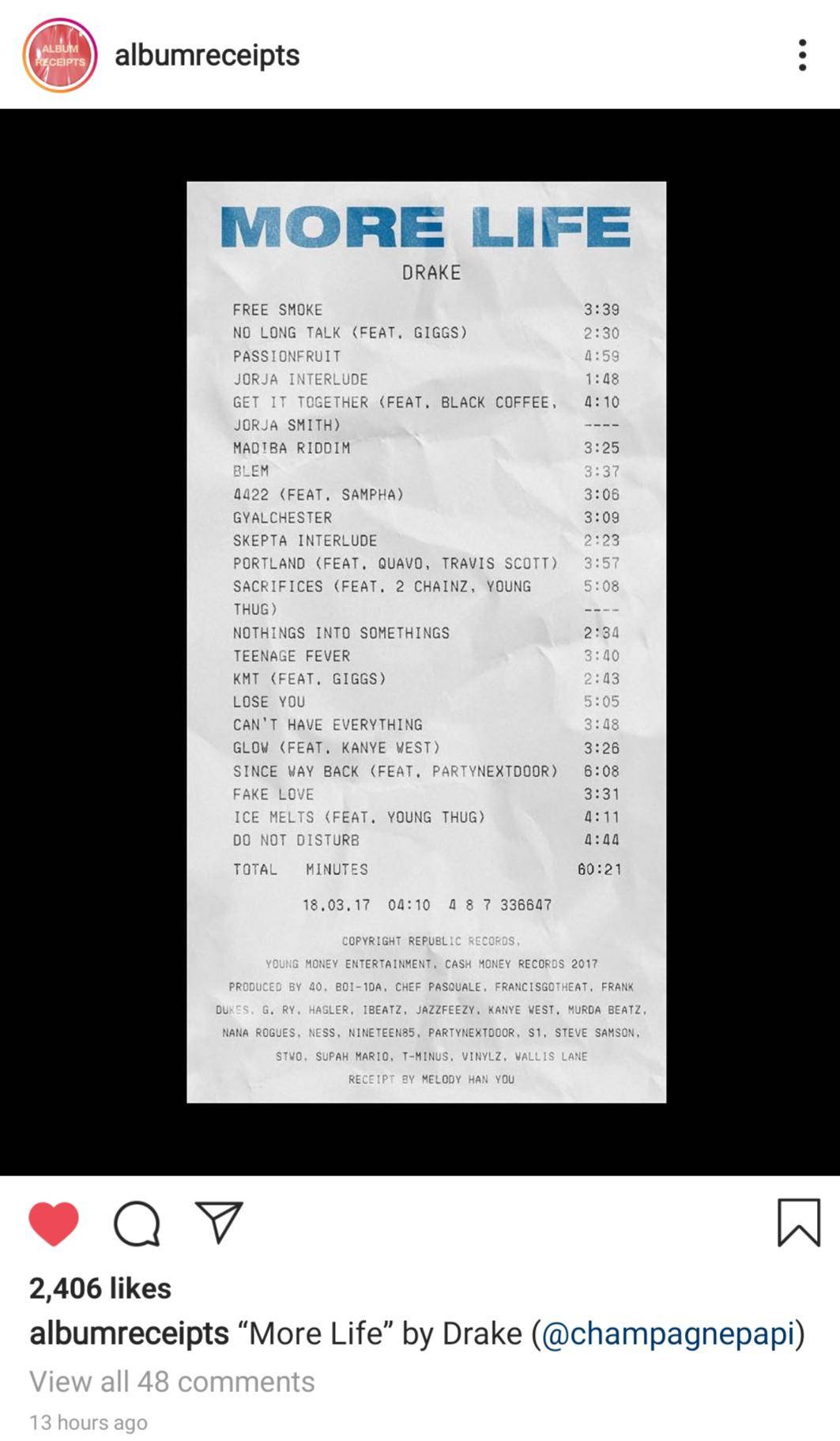 More Life Album Receipt by albumreceipts on ig | Scrolller