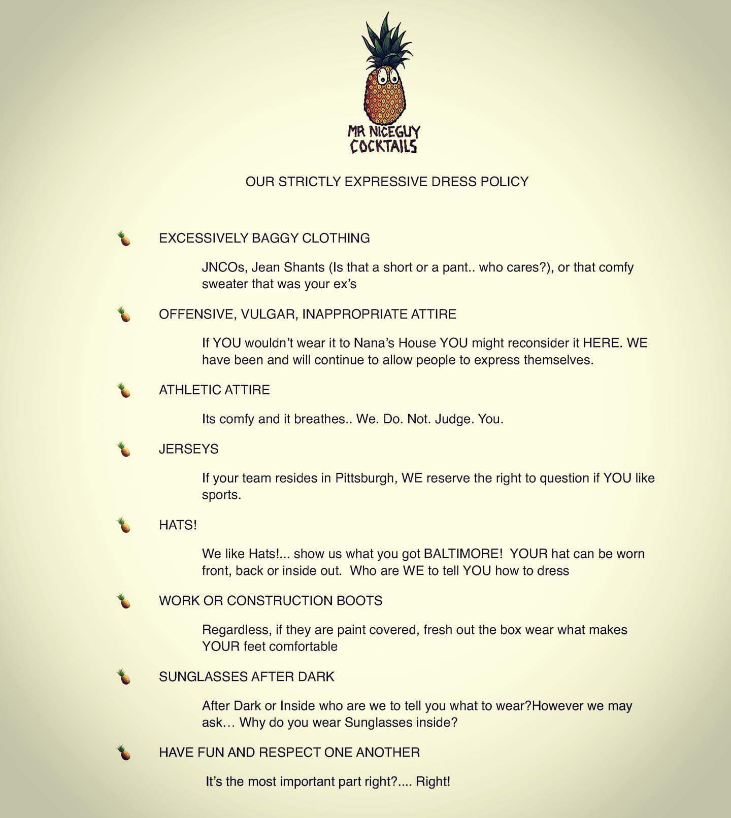 Mr. Nice Guys in canton posted a new dress code | Scrolller