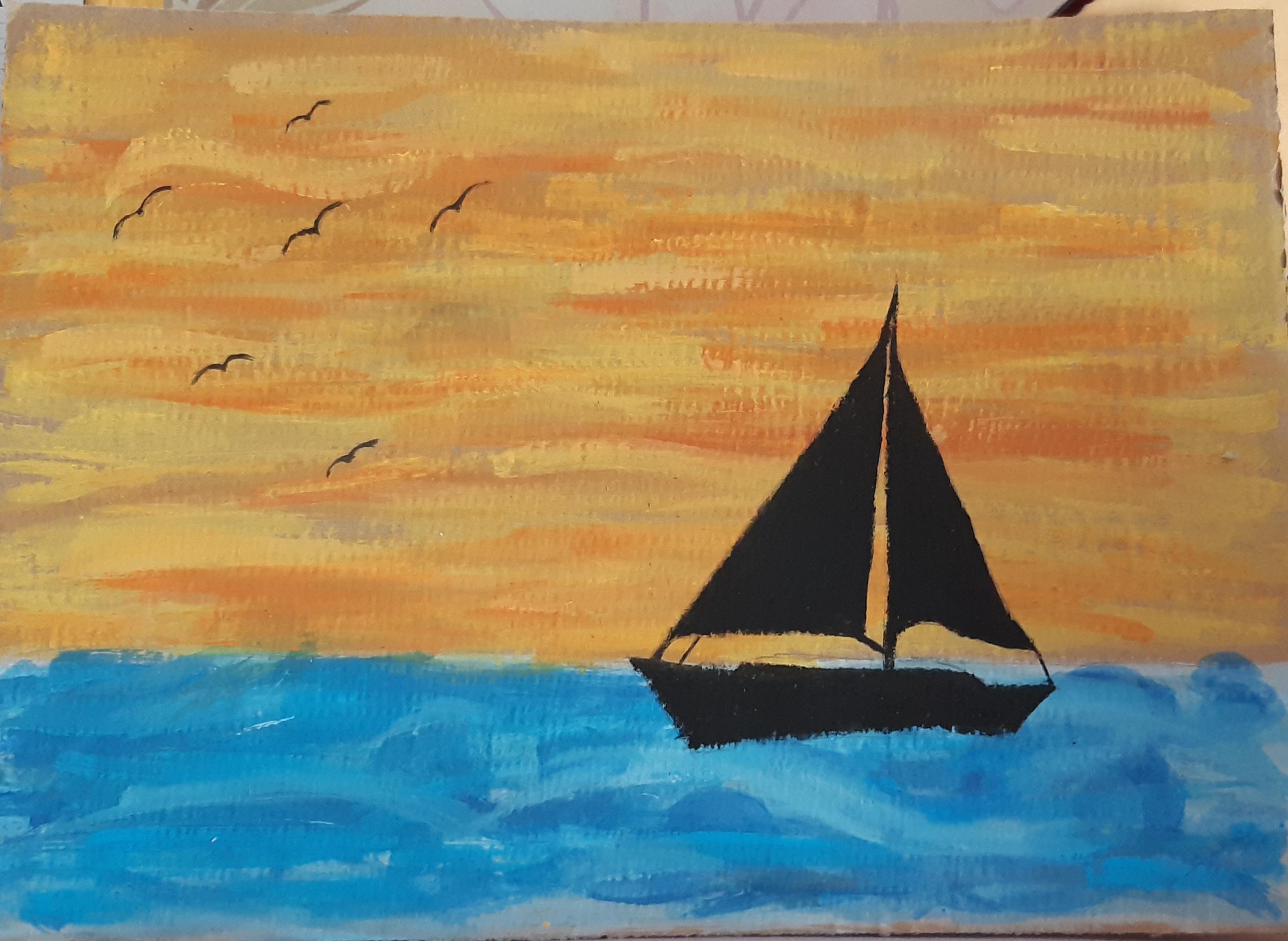 My artwork ,the boat in sunset. | Scrolller