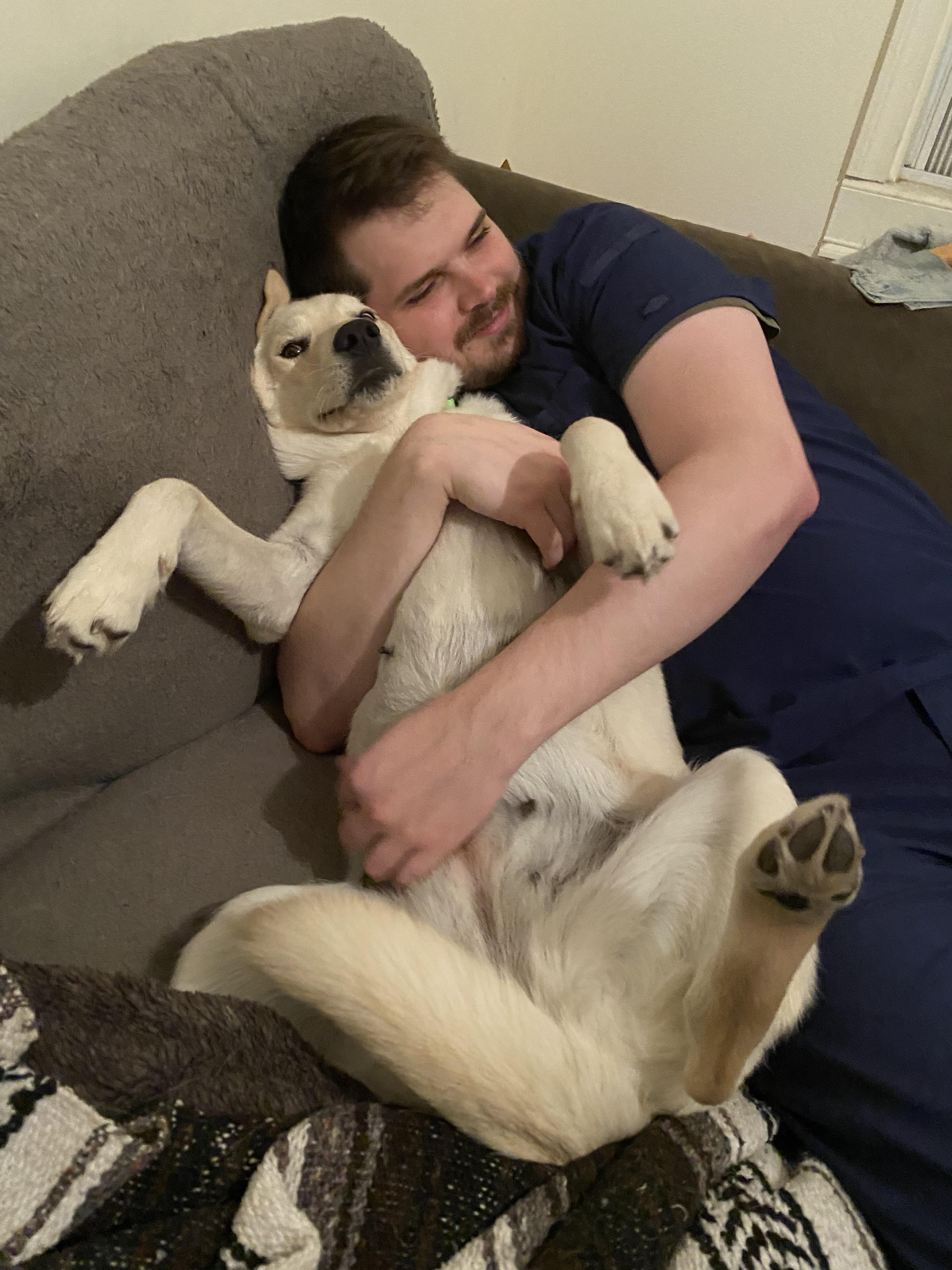 My beautiful rescue pup, Misha. Haven’t even had her a full week yet and she is such a cuddle ...