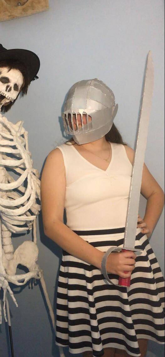 My cardboard sword and helmet (don’t mind the skeleton it’s just my other project) | Scrolller