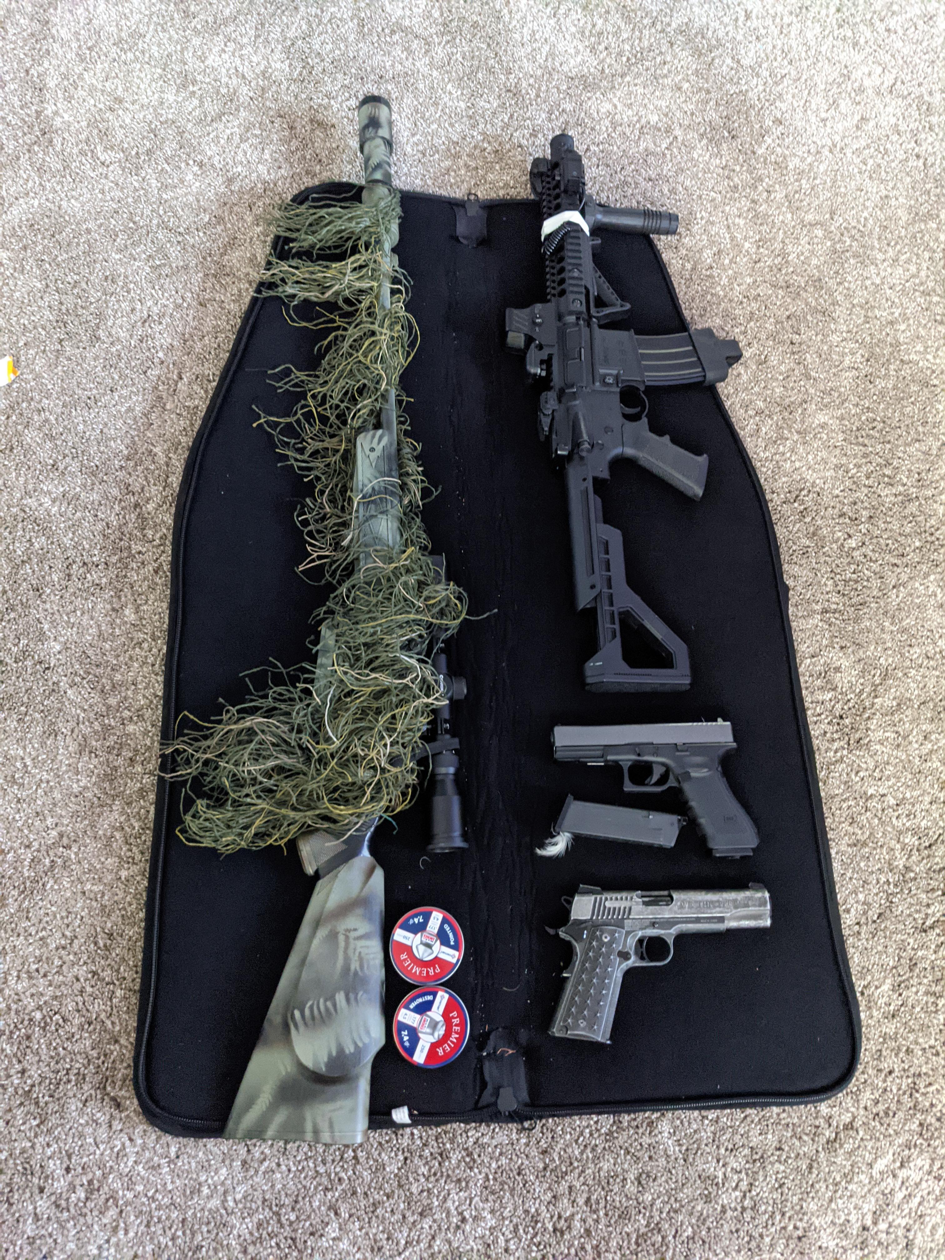 My current collection. Daisy 880s, Crosman SBR, G17 gen4, and SS 1911 WTP. | Scrolller