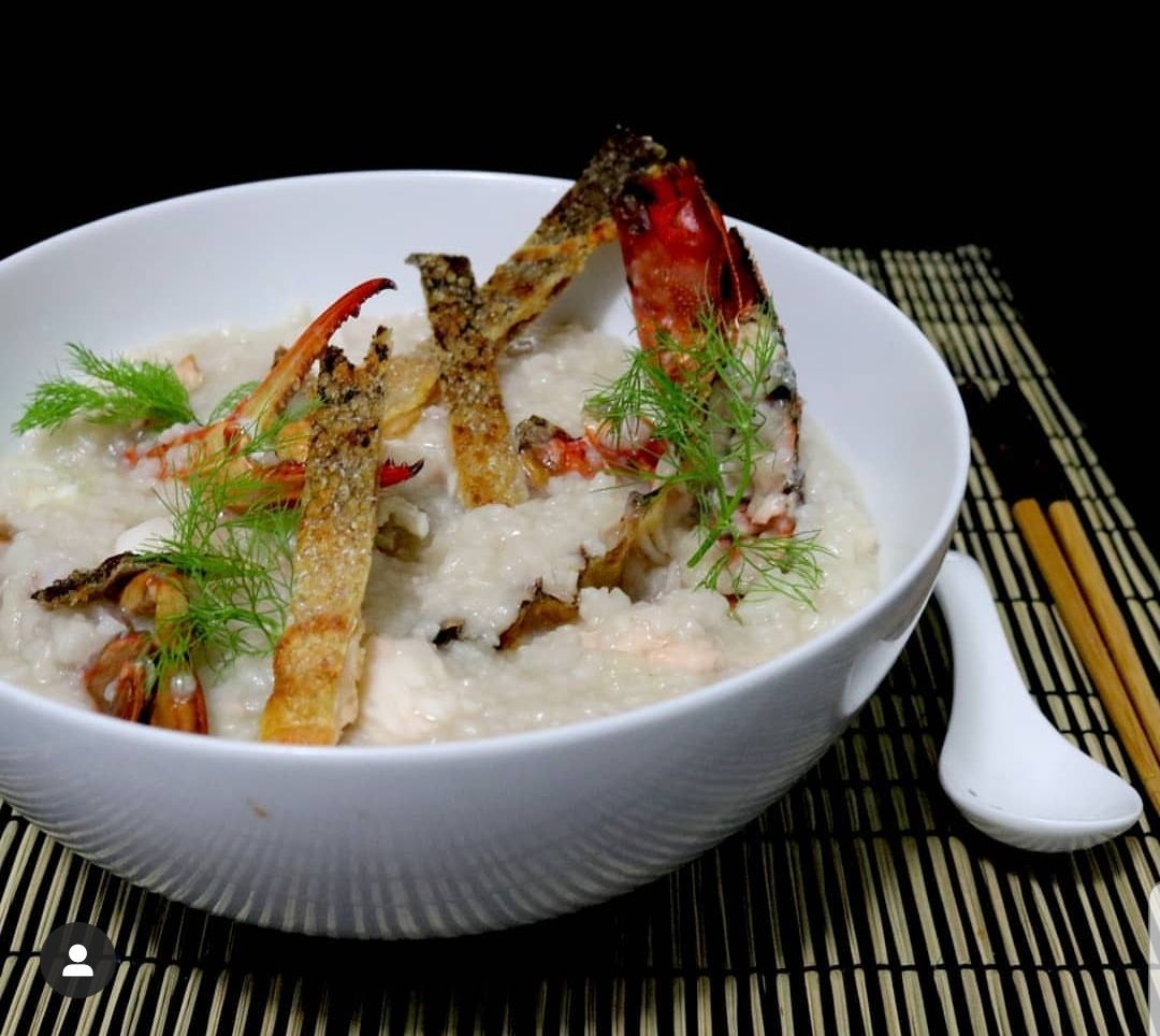 My fancy congee with lobster, crab and salmon | Scrolller