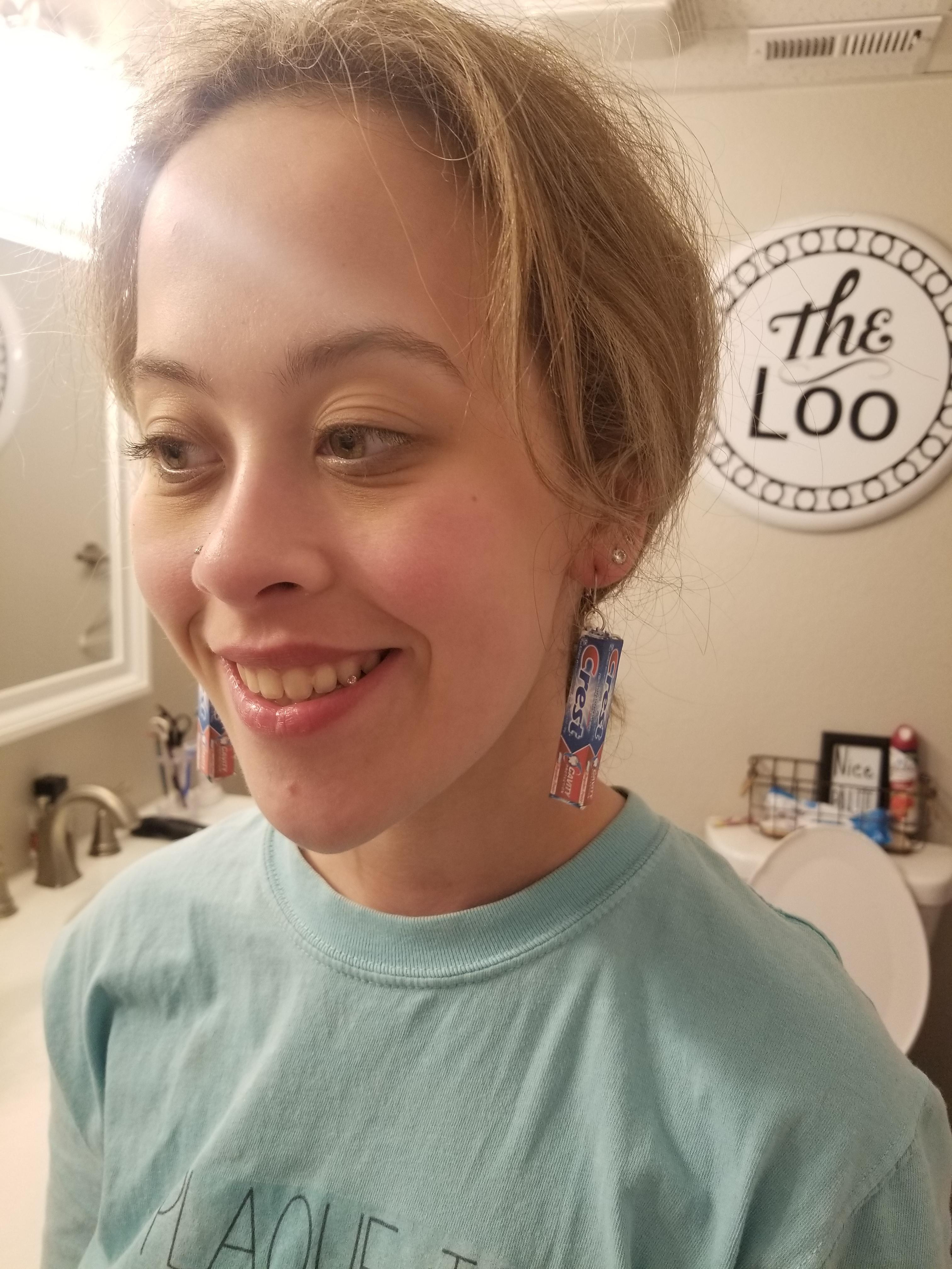 My girlfriend works at a dentist office. She made some earrings. I hope they like them! | Scrolller