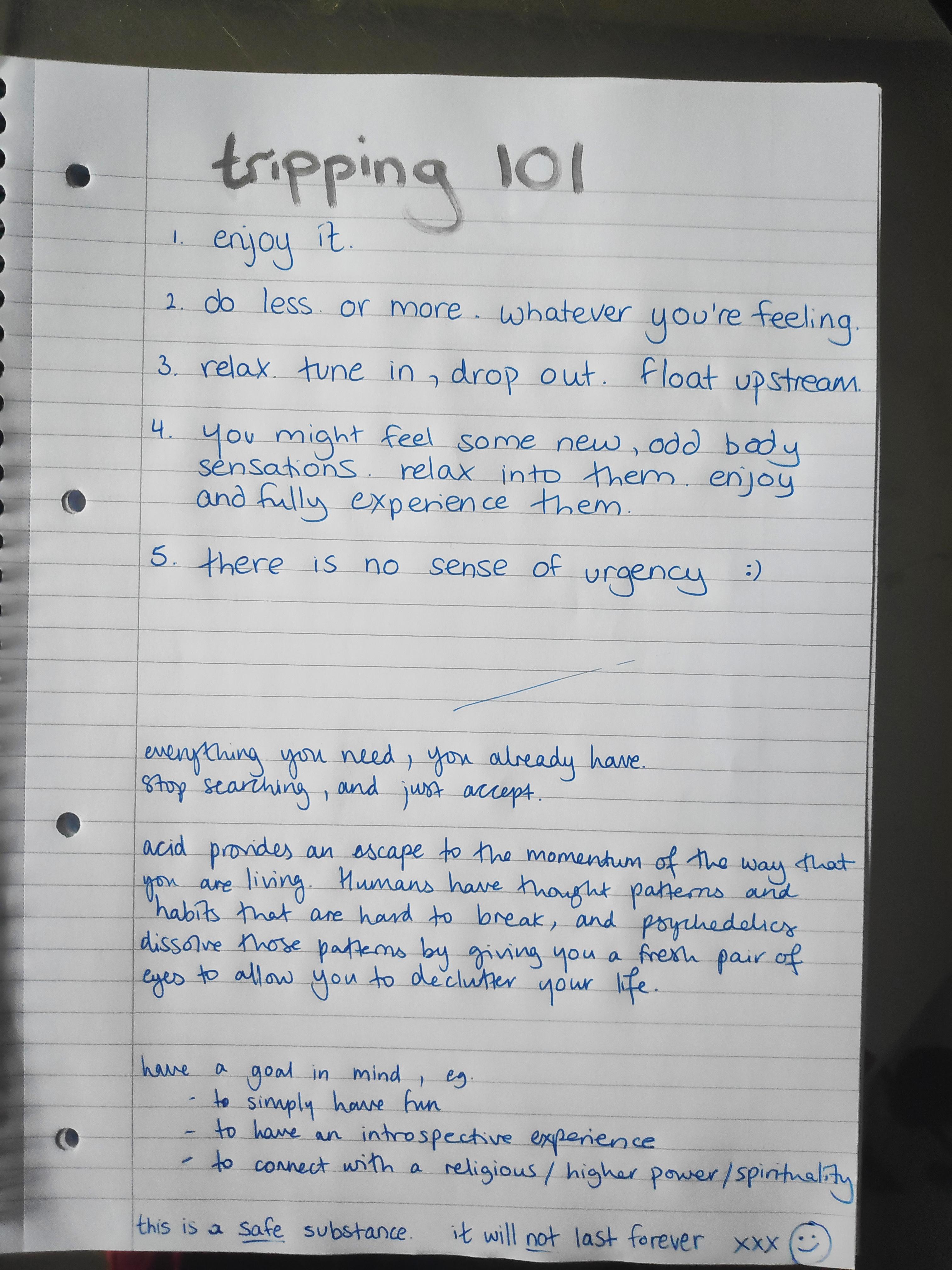 My handwritten guide to tripping | Scrolller