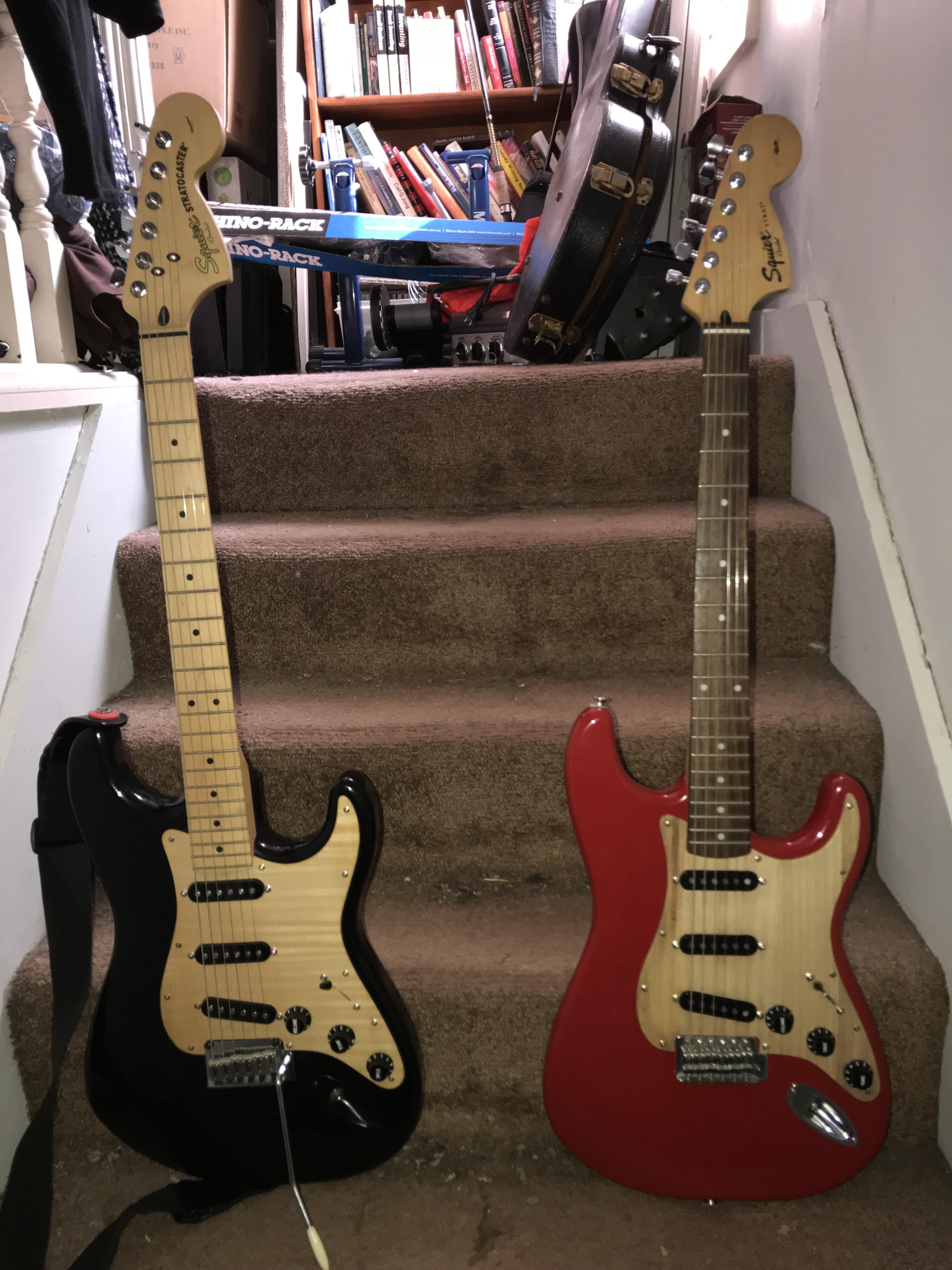 My standard Squier Stratocaster and Affinity strat. | Scrolller