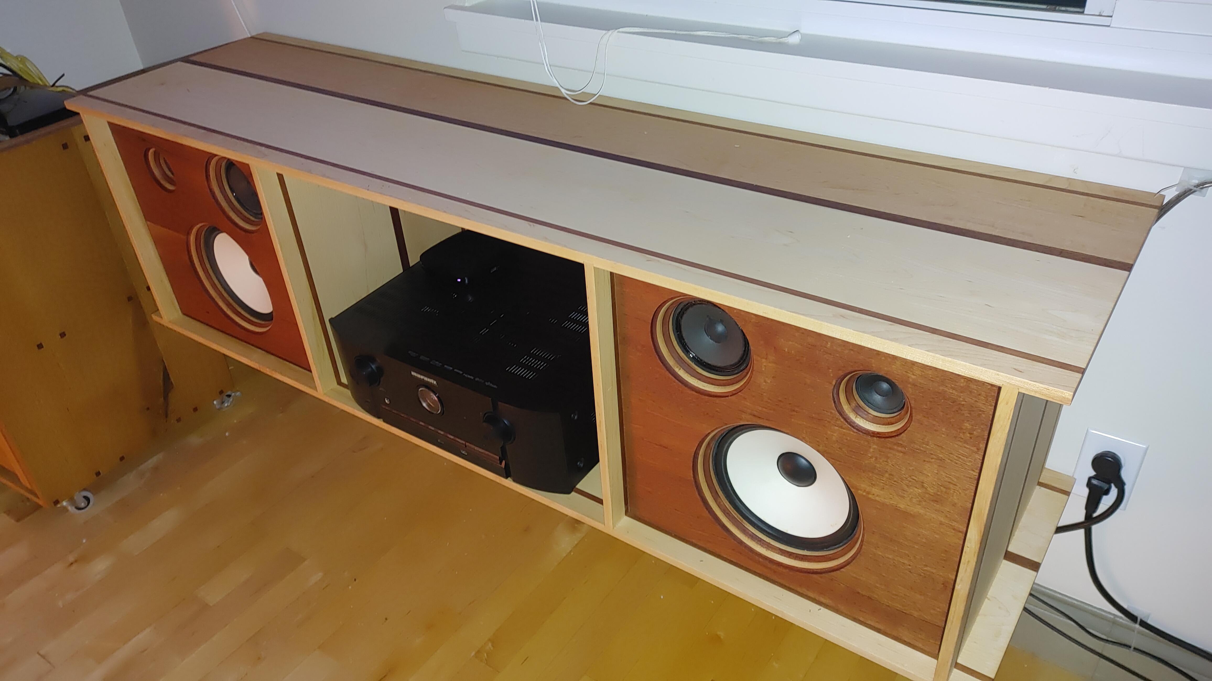 My take on the console stereo. Sapele and maple. | Scrolller