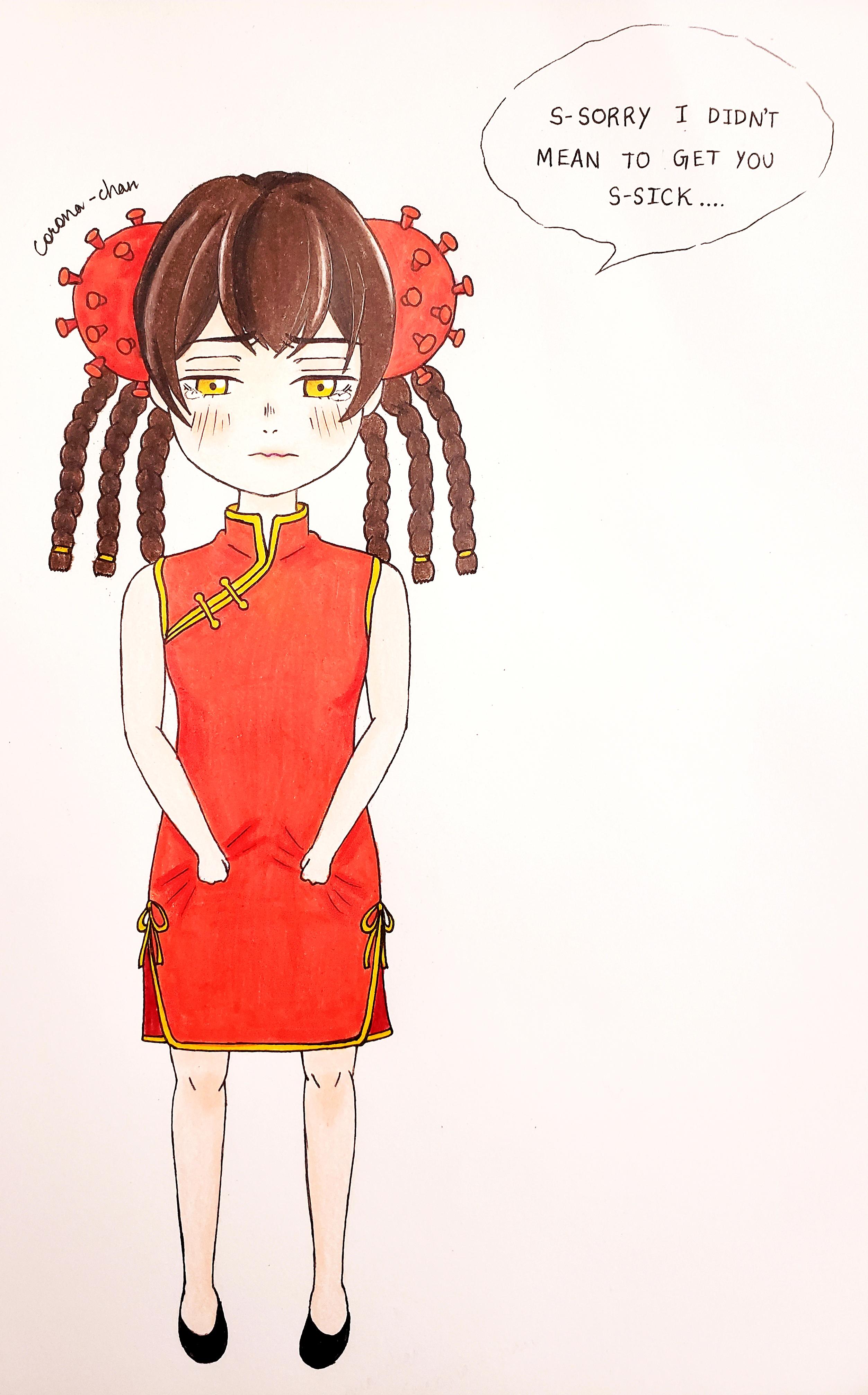 My version of Corona-chan is a cute Chinese loli! Hand drawn with color pencils. | Scrolller