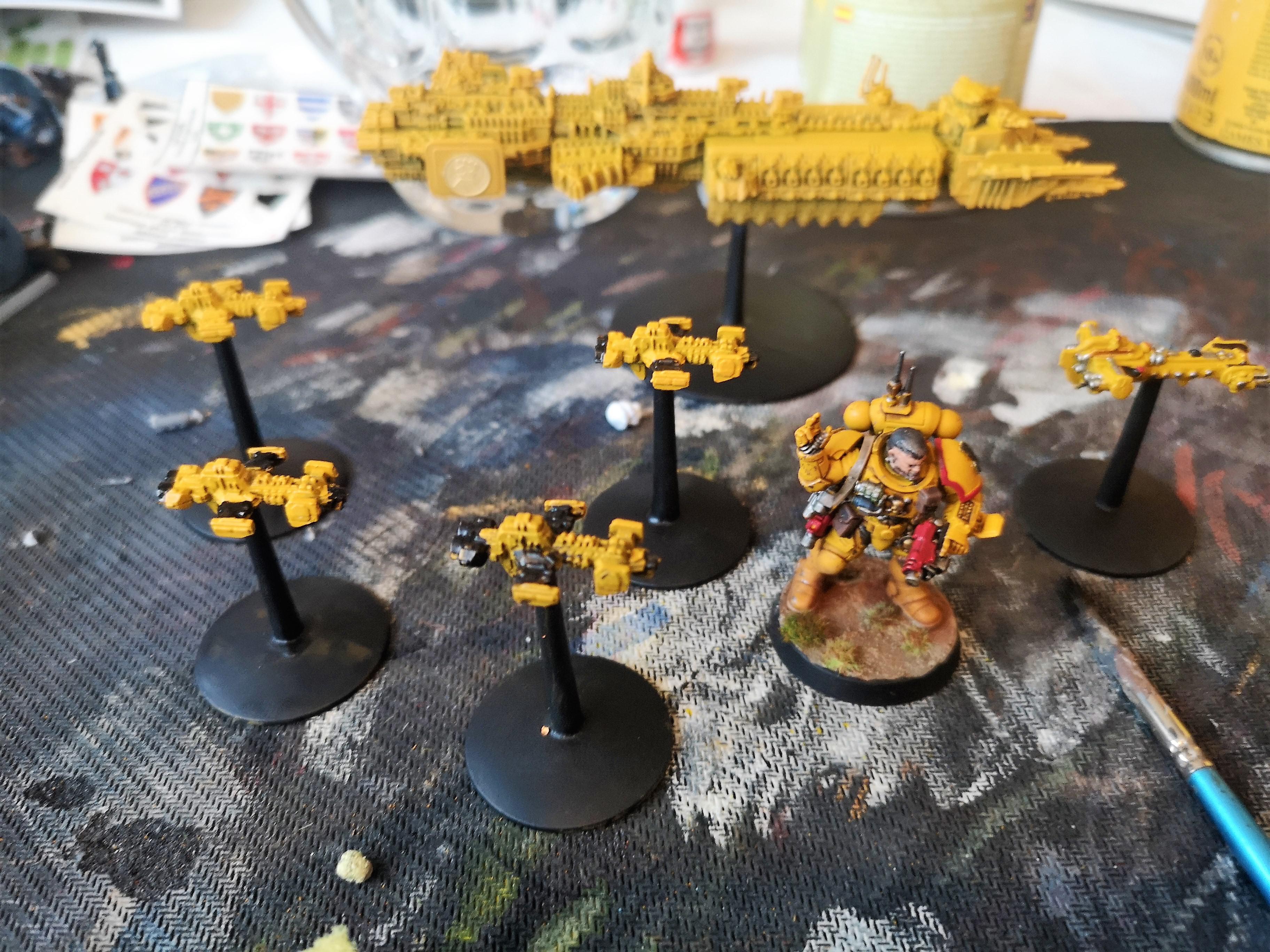 My WIP Imperial Fists Fleet (with a Marine for Scale) | Scrolller