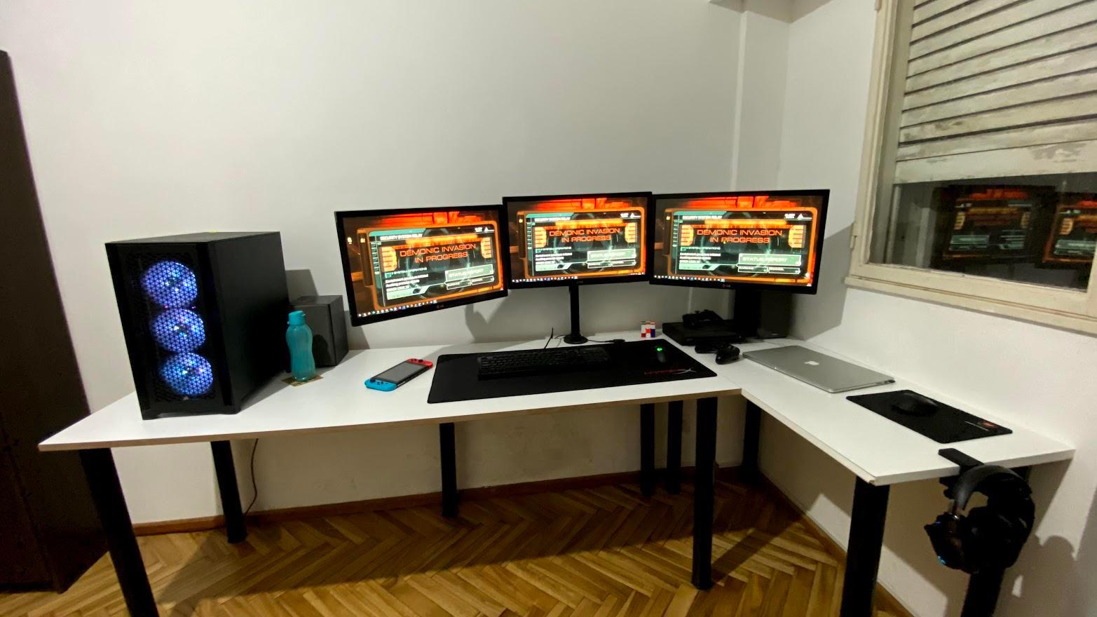 My work/game space. Crappy desk, I know. Specs in comments | Scrolller