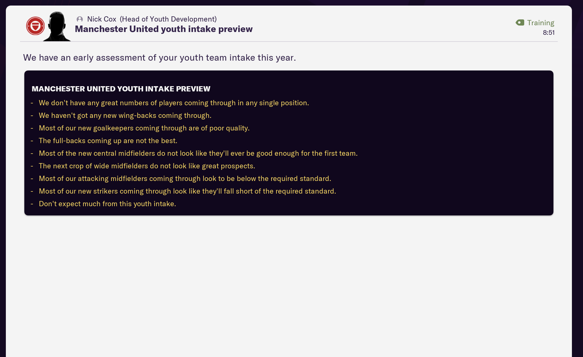 My worst ever youth intake preview | Scrolller