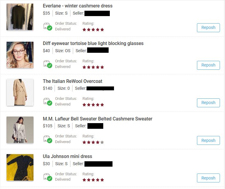 New Reposh feature under My Purchases | Scrolller