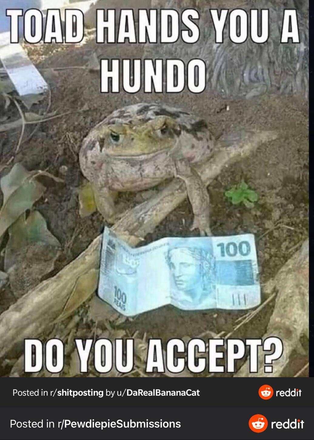 Nota de 100 reais no r/shitposting e depois no r/pewdiepiesubmissions | Scrolller