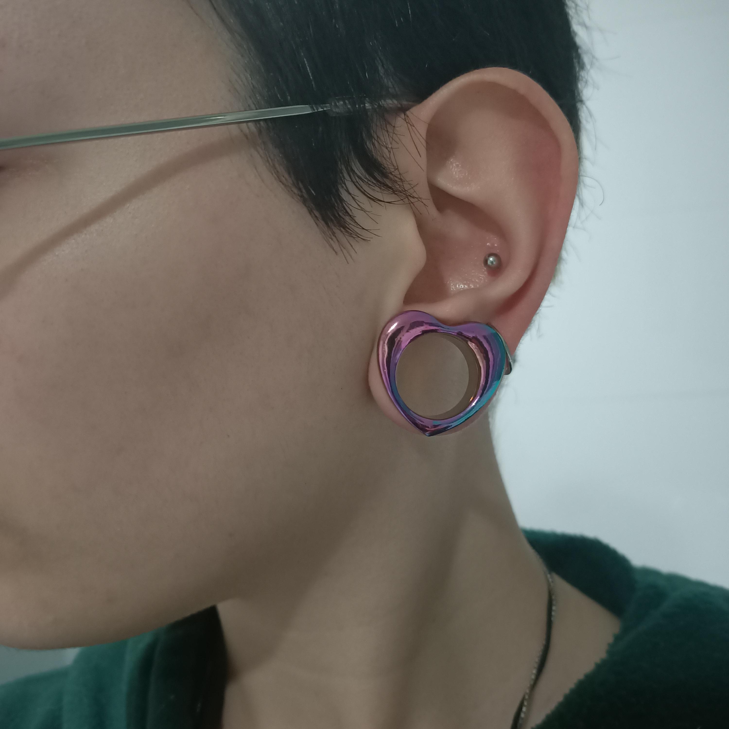obsessed with my new rainbow heart tunnels!! I've wanted some more decorative ear jewellery for ...