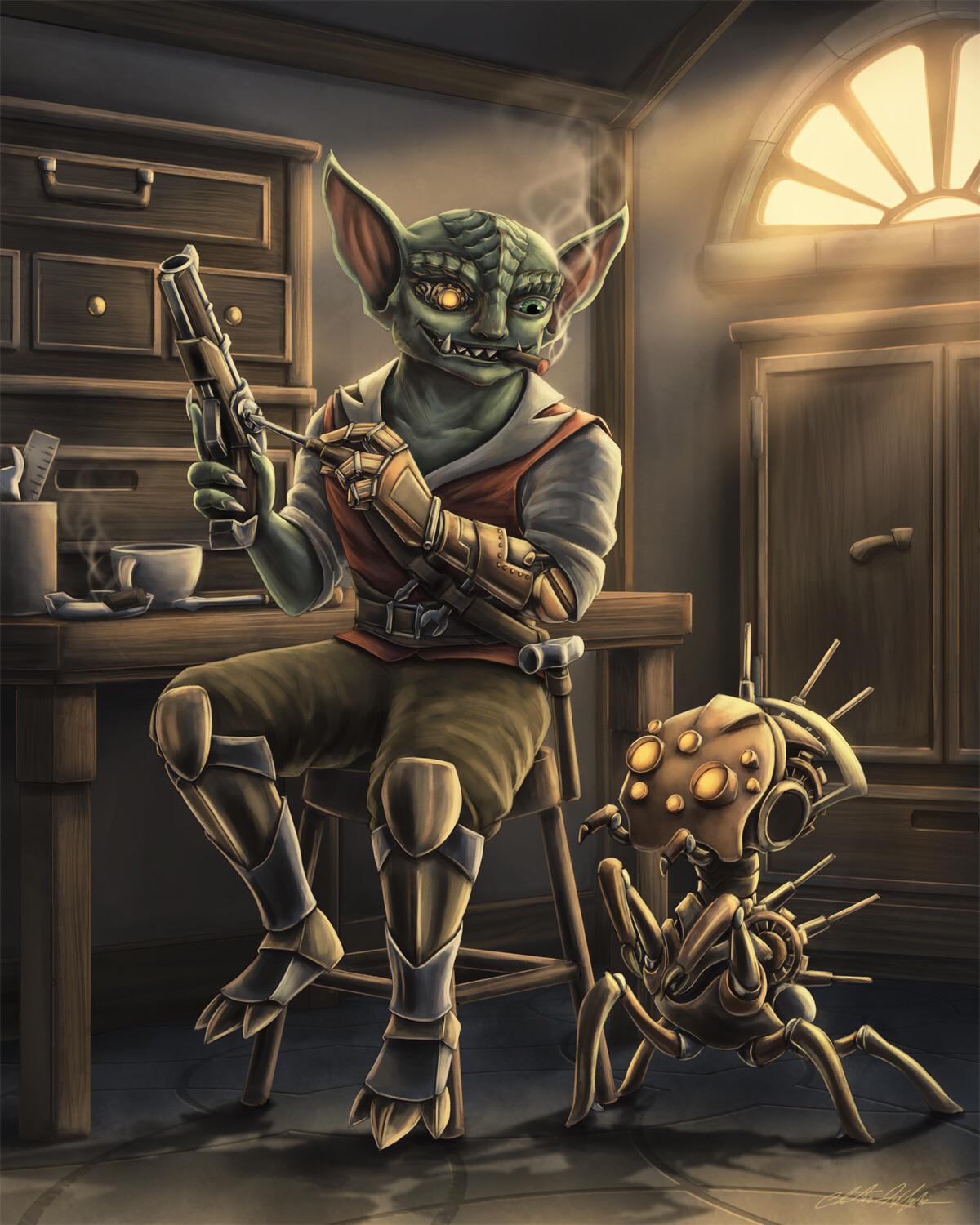 [OC][Art] Skwaarpeg, the Goblin Artificer | Scrolller