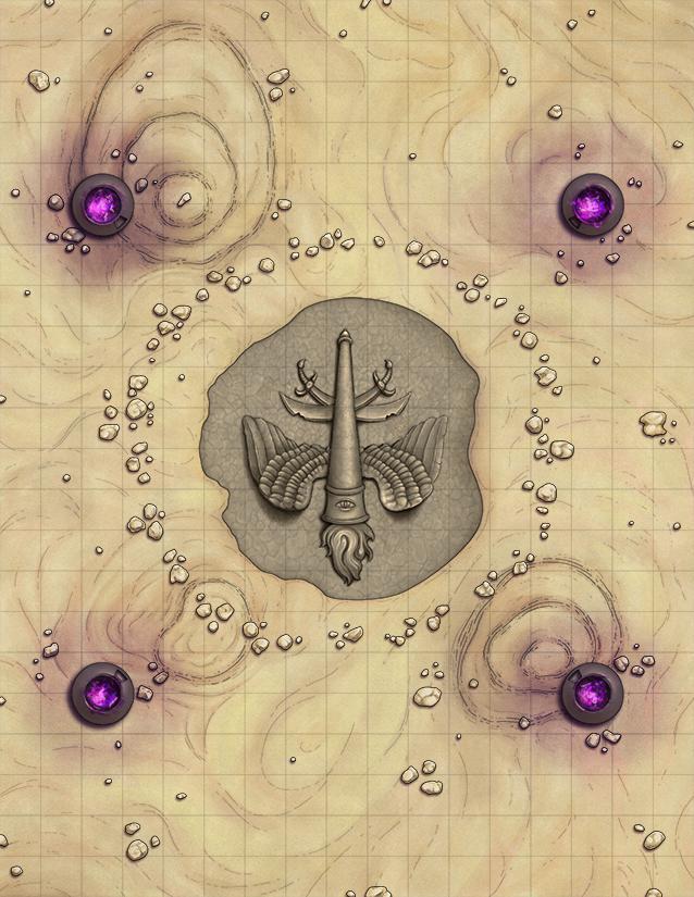 [OC] Battle map entrance for a desert dungeon I'm developing--the tomb of a funerary god ...