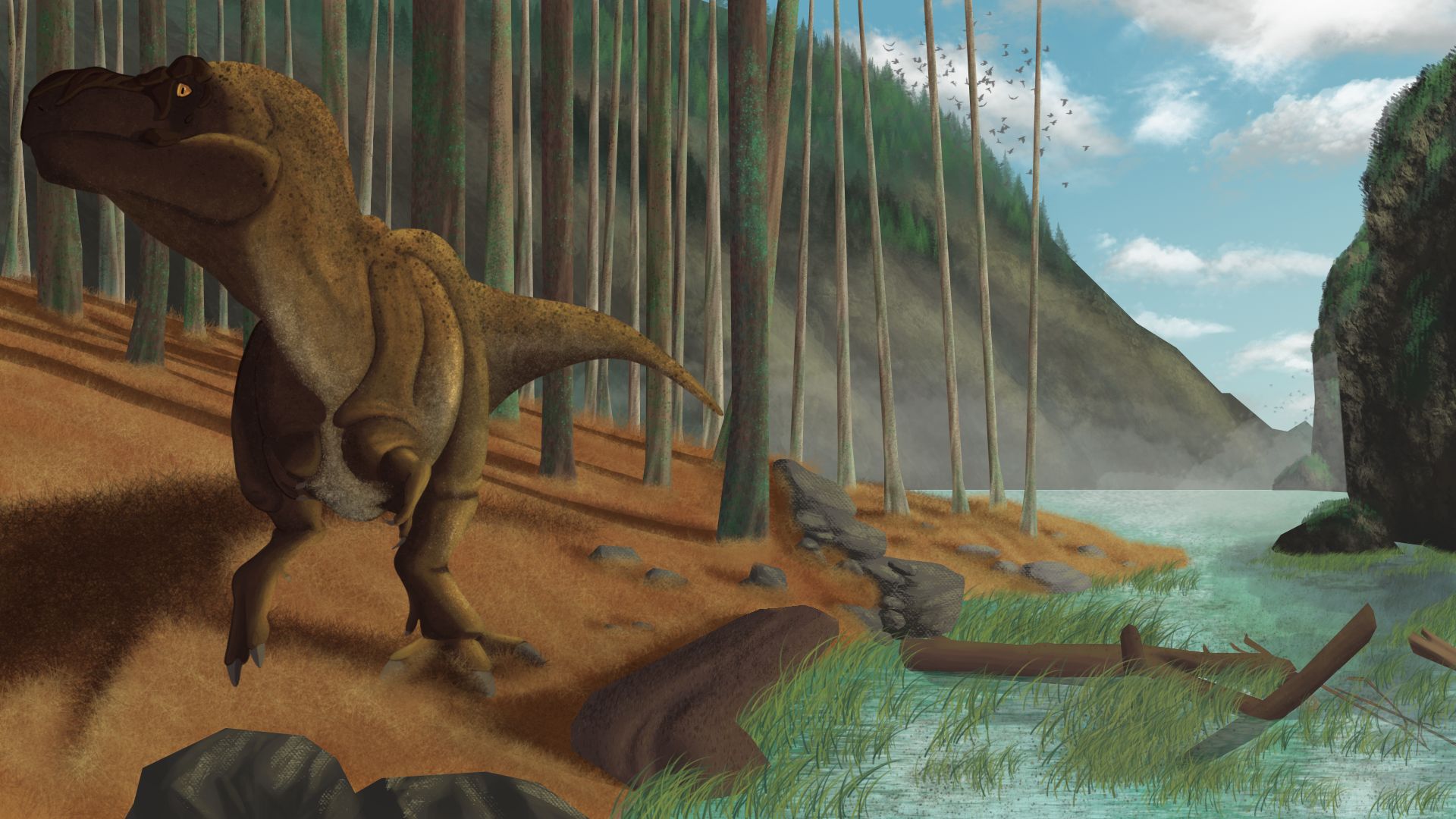 [OC] Tyrannosaurus Rex taking a walk on a breezy day, digital art | Scrolller