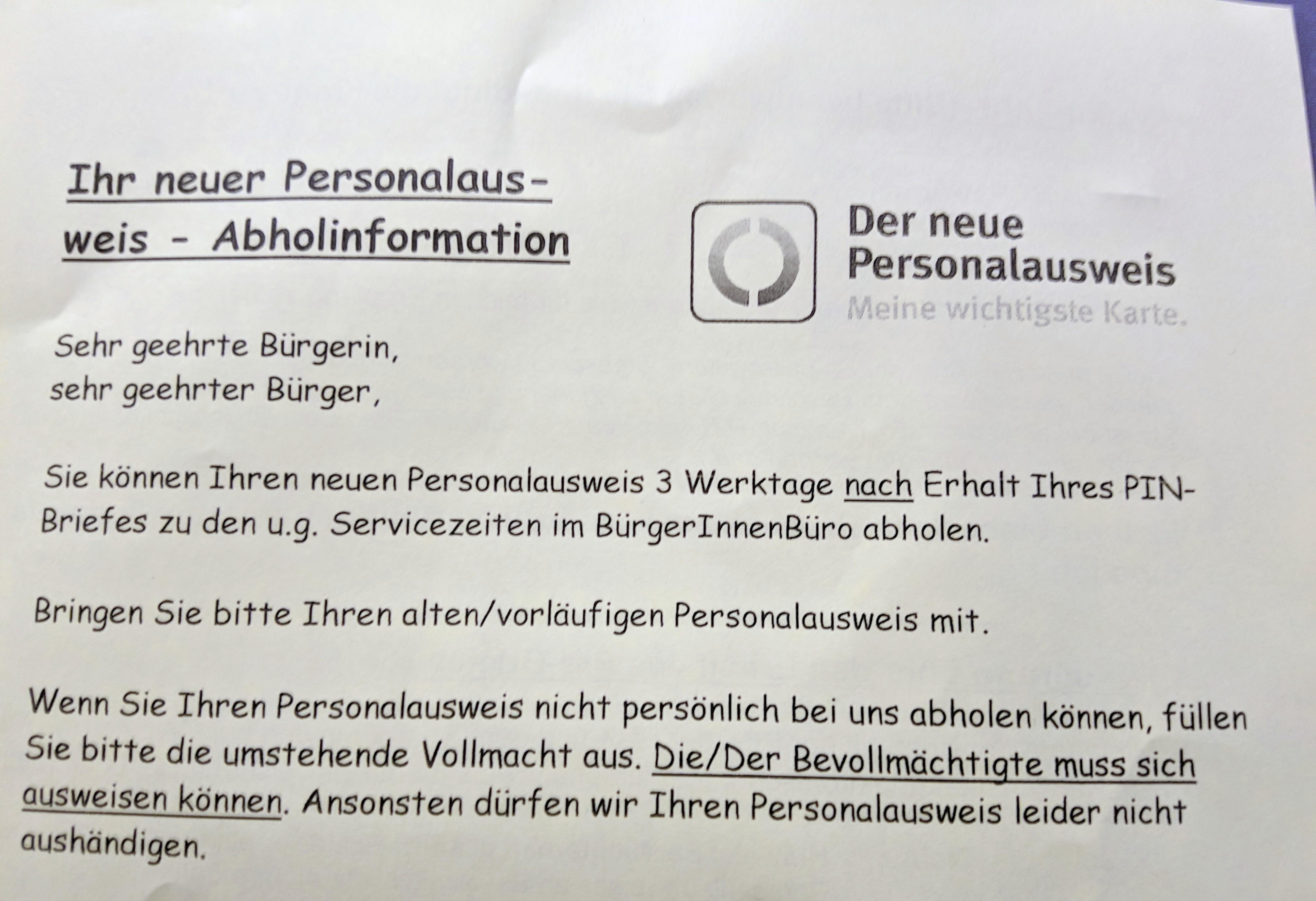 Official information for picking up a German ID-card | Scrolller