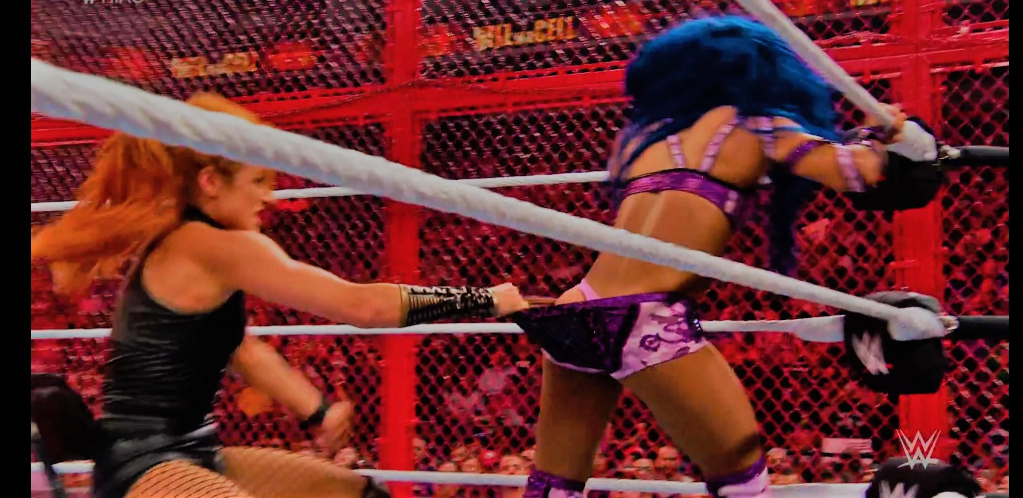 On This Day: 2 Years Ago (2019) - Sasha Banks Pink Thong Exposed By Becky Lynch (06/10/19 Hell ...