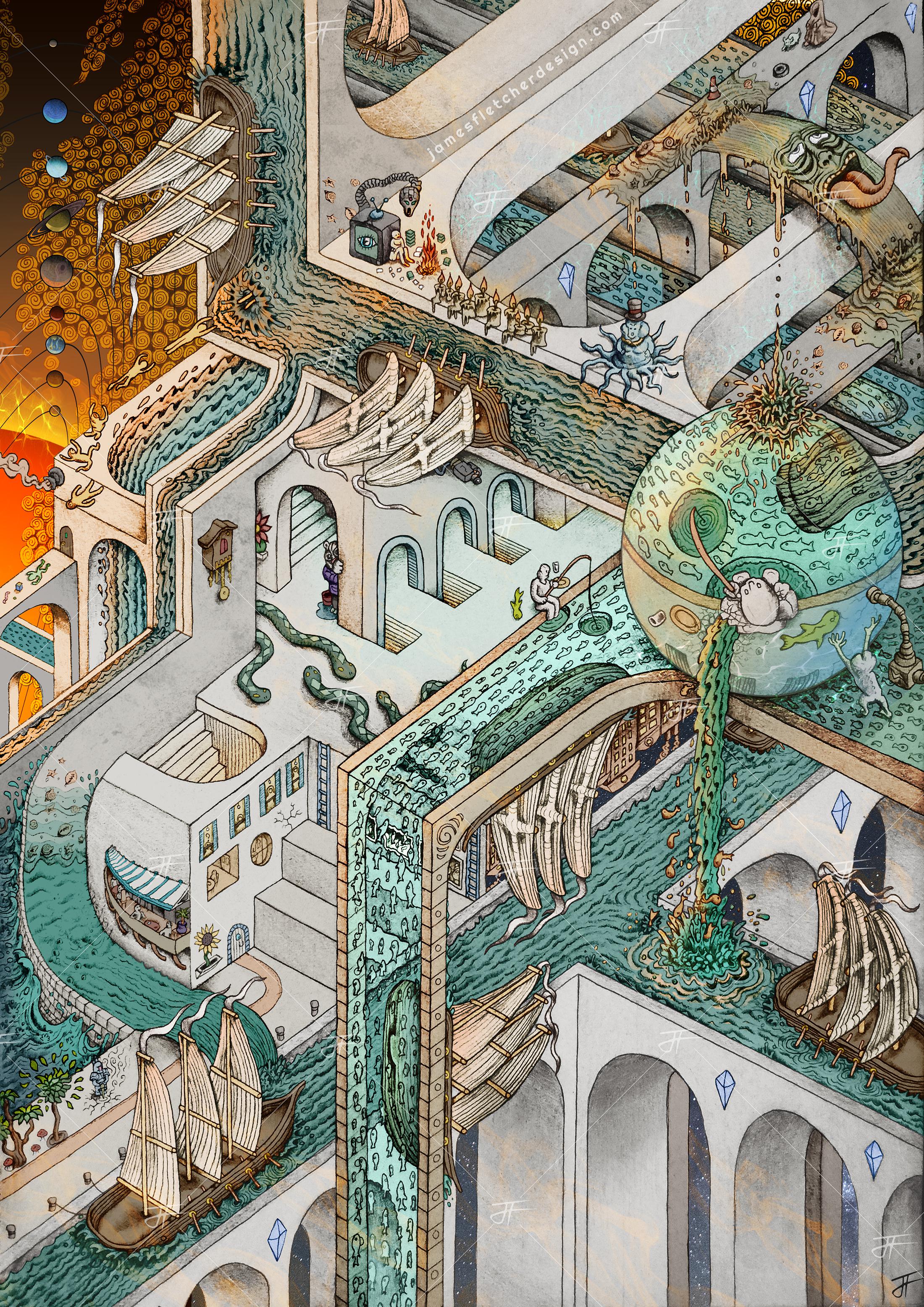 Some art I made called 'Fishing for Escher' | Scrolller