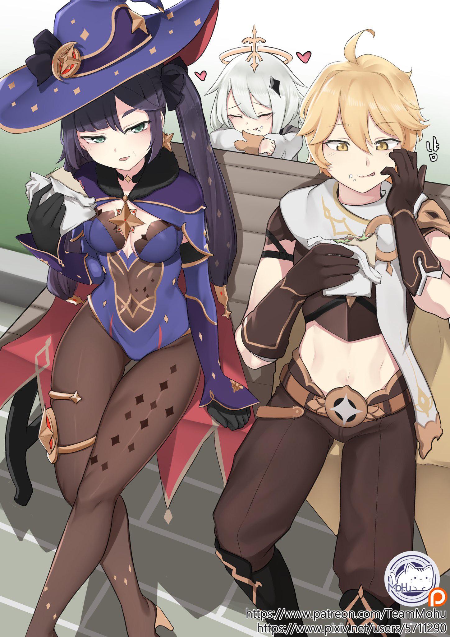 Paimon supervises Mona and Aether | Scrolller