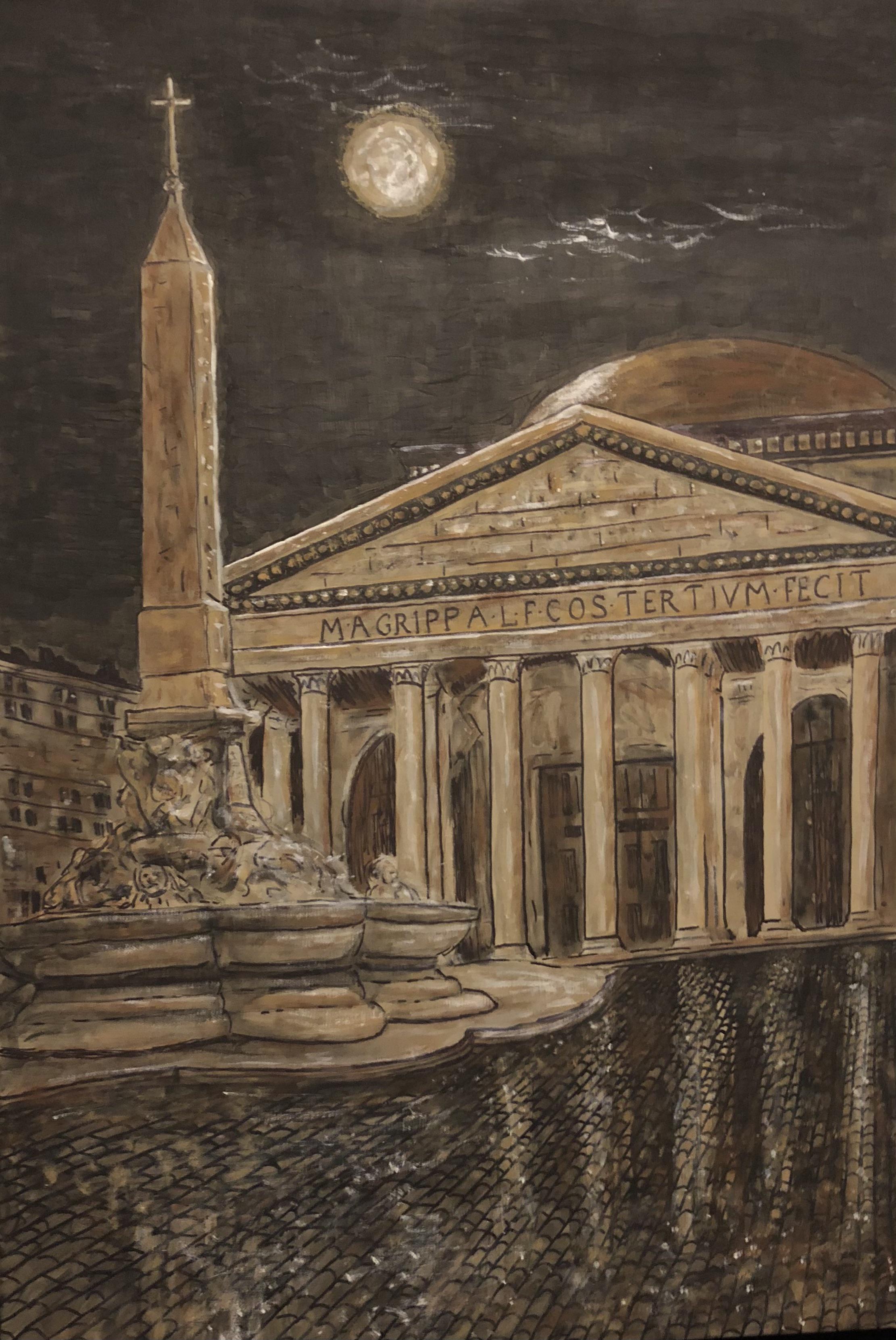 Pantheon under moonlight, by me, acrylic on canvas, 2016. | Scrolller